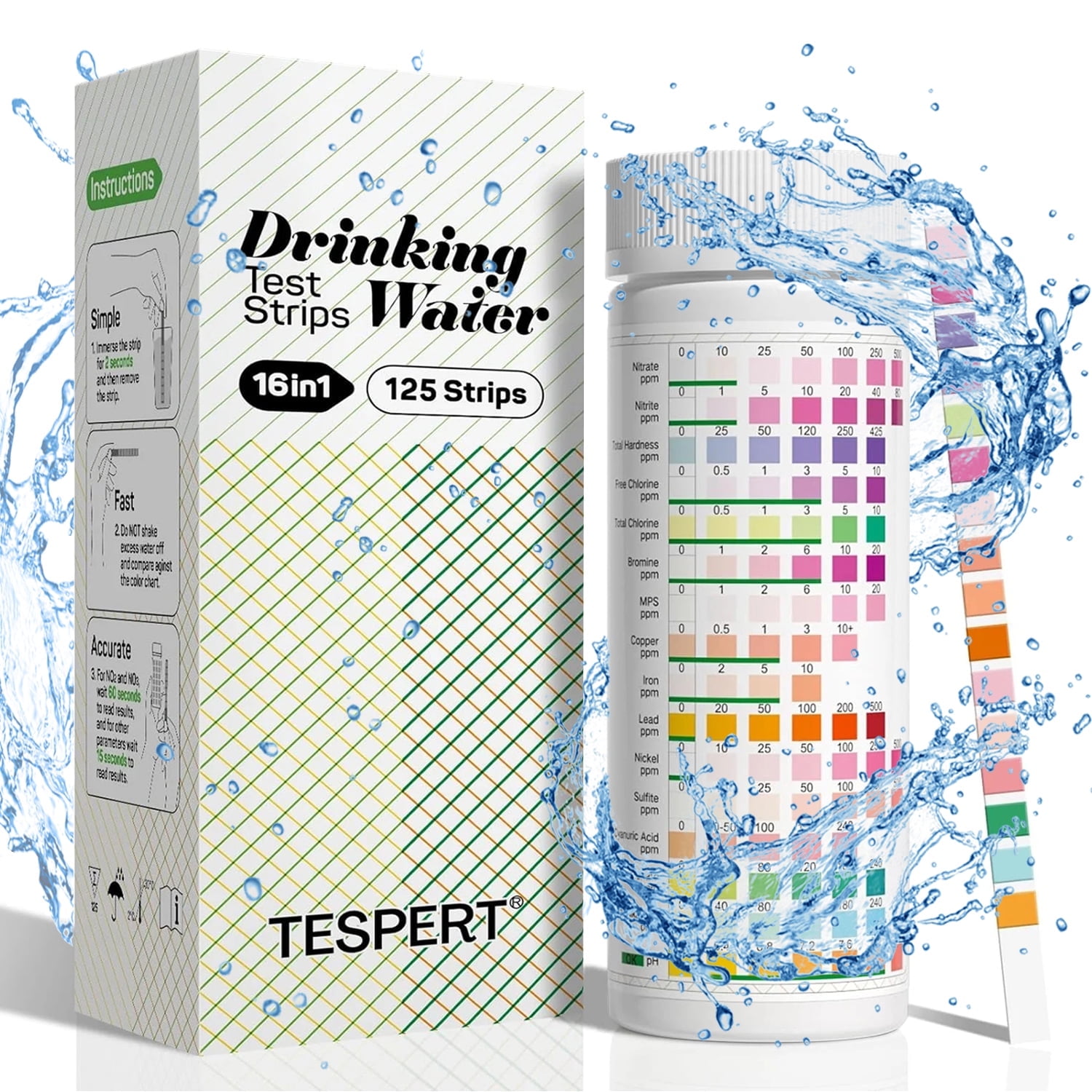 TPERTES 16 in 1 Drinking Water Testing Kit, 125 Strips for Home Water ...