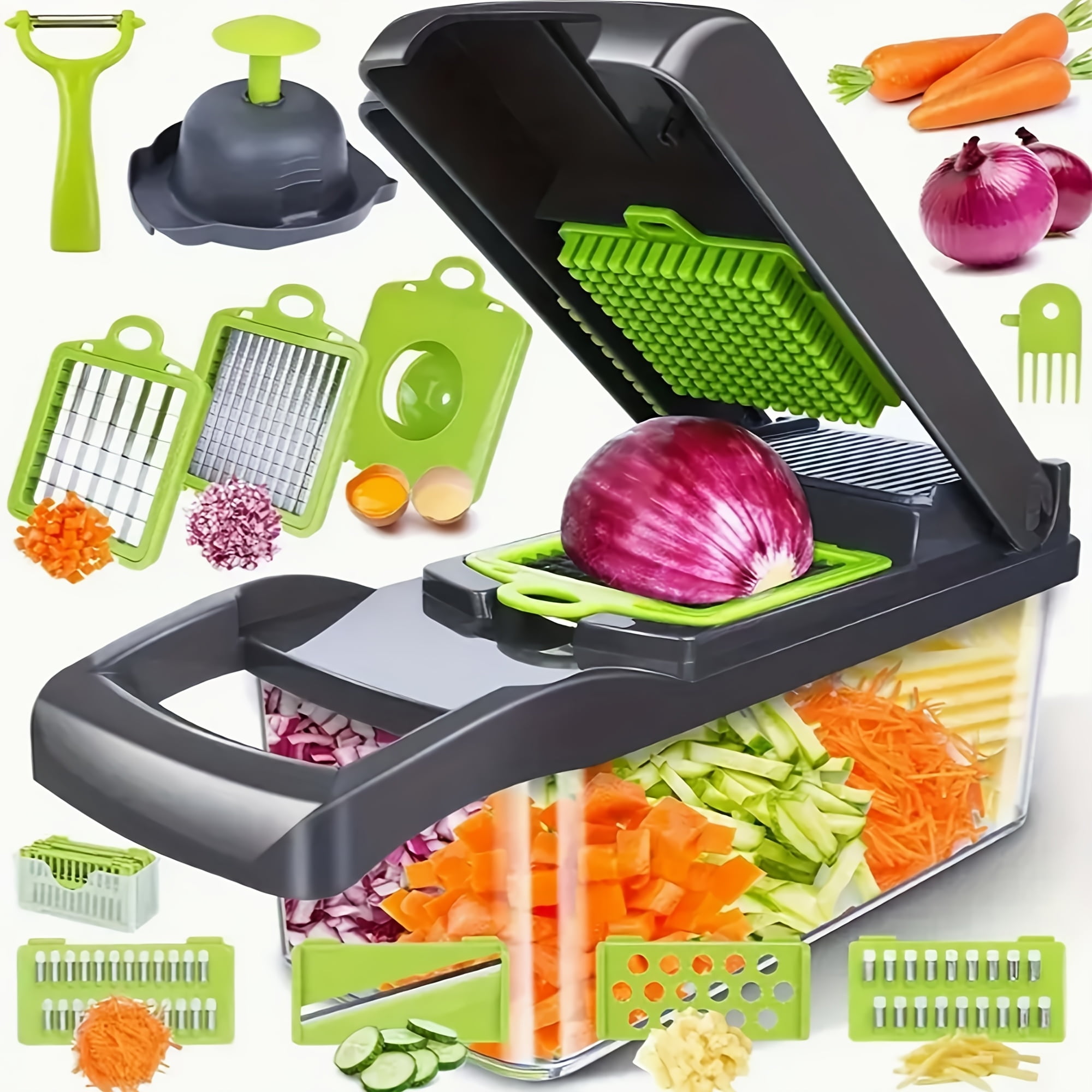 16-In-1 Manual Vegetable Chopper Set, with 8 Blades, Container, Peeler ...