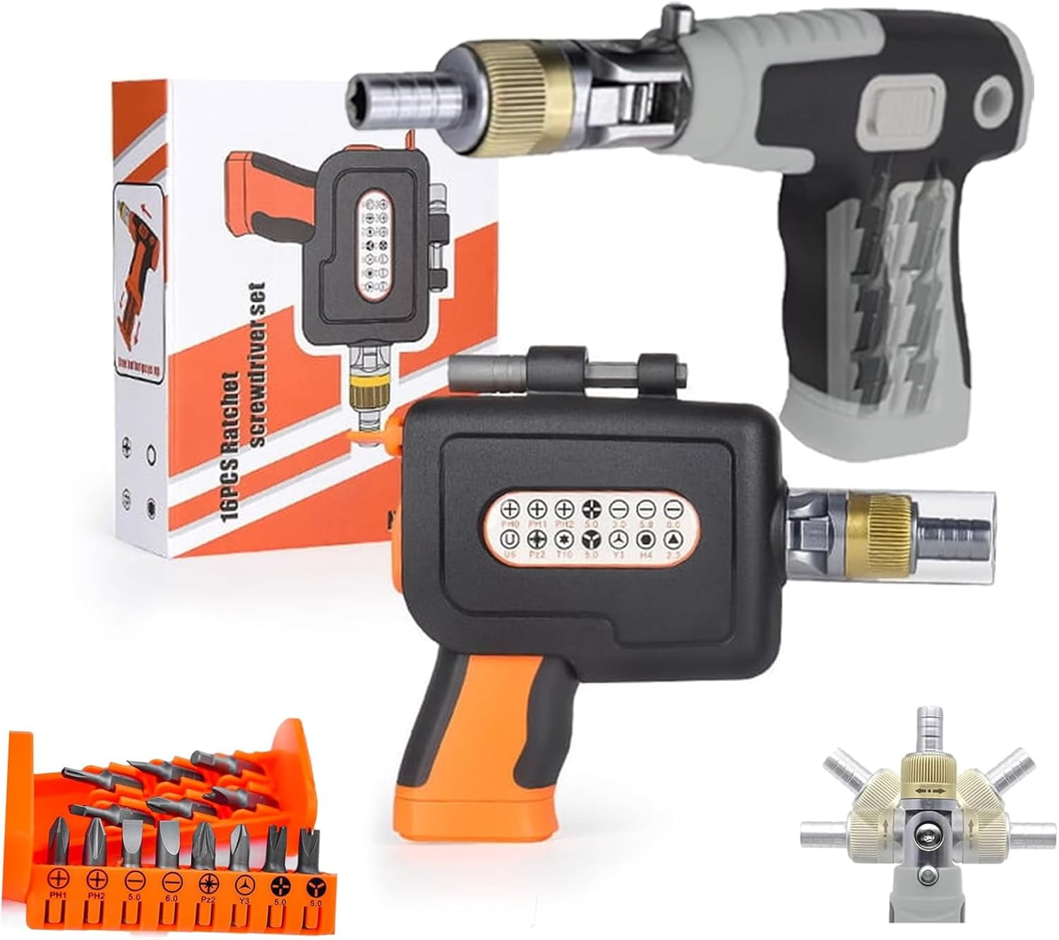 16-In-1 Multi Screwdriver Set, 2025 New Electric Screwdriver Gun With Magnetic Bit, 180 Degree ...