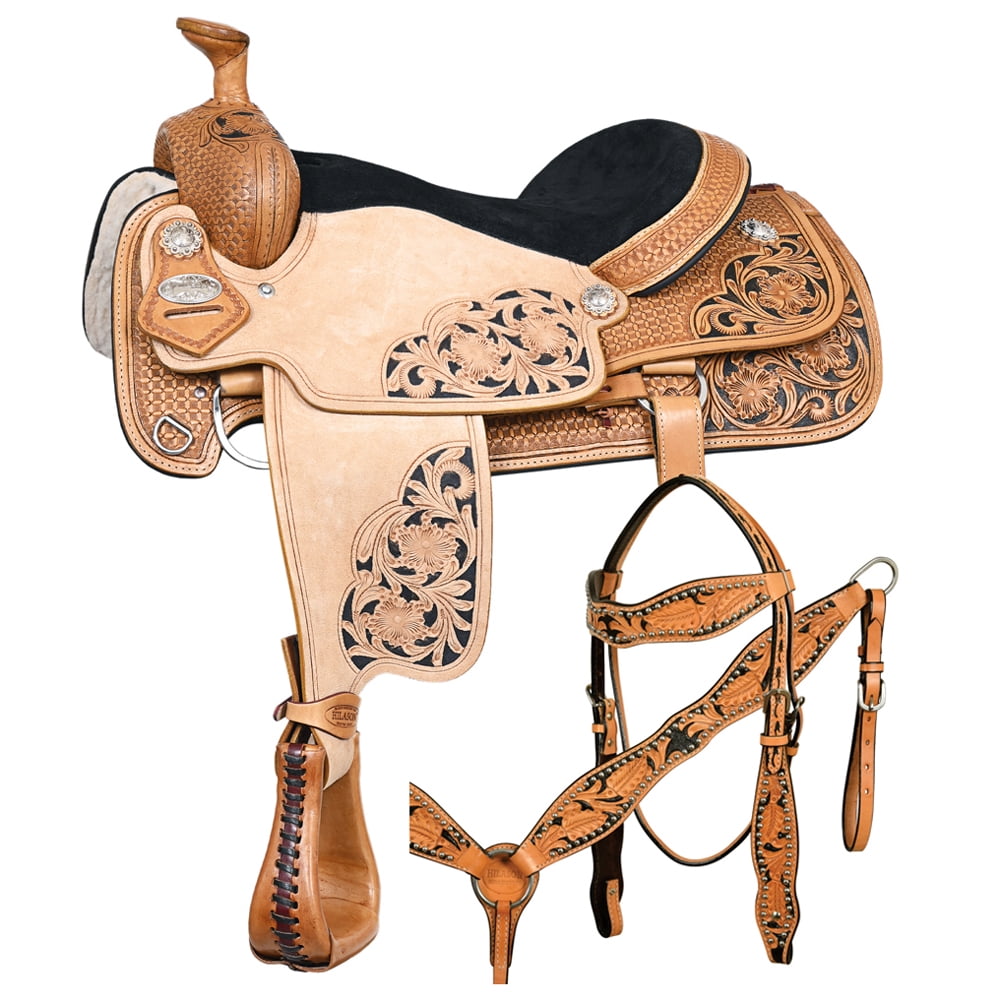 16 In HILASON Horse Ranch Roping Roper Leather Saddle Tan With Tack Set ...