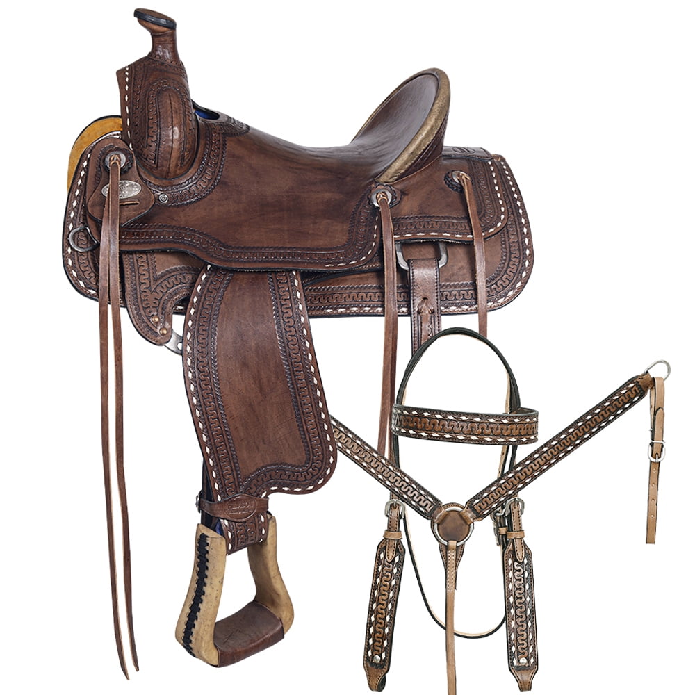 Hilason 16 In Western Horse Tack Set with Pad Breast Collar, American ...