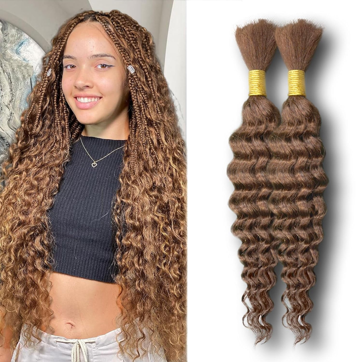16 Inch 100g 2 Bundles Deep Wave Bulk Human Hair for Braiding Curly ...