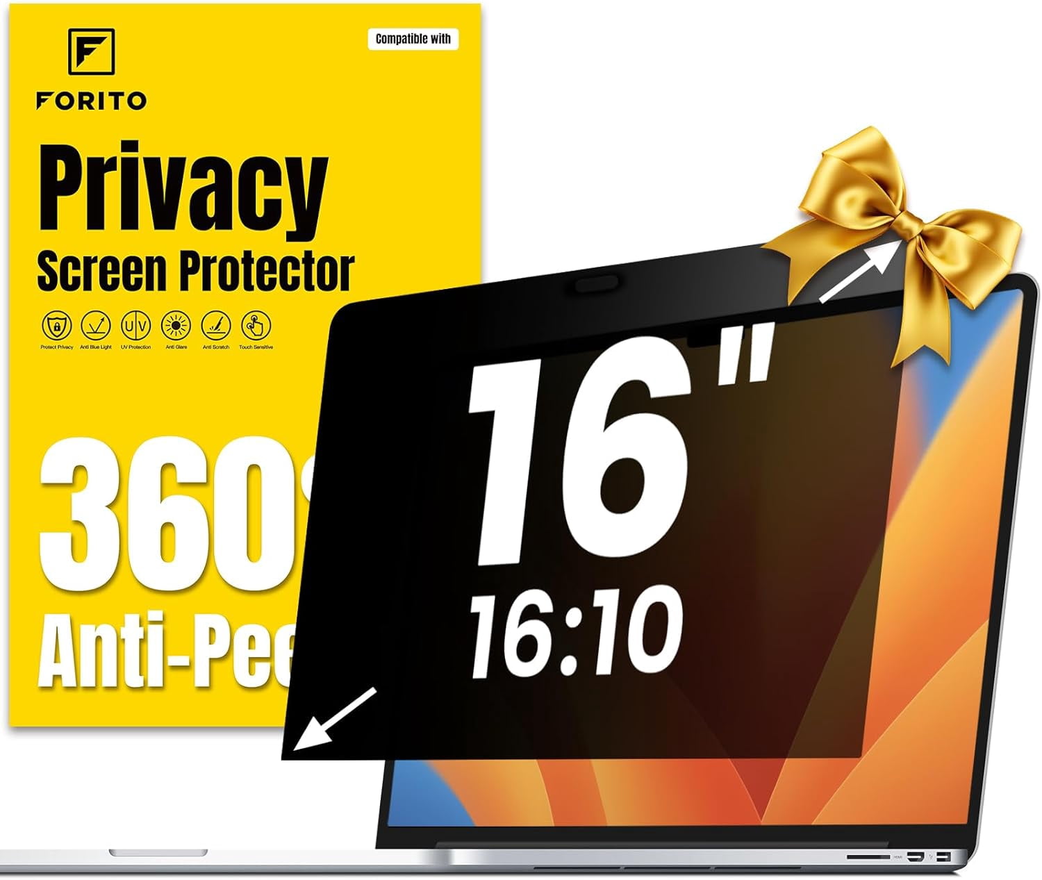 16 Inch 16:10 360° Laptop Privacy Screen Protector, Anti Peeping and ...