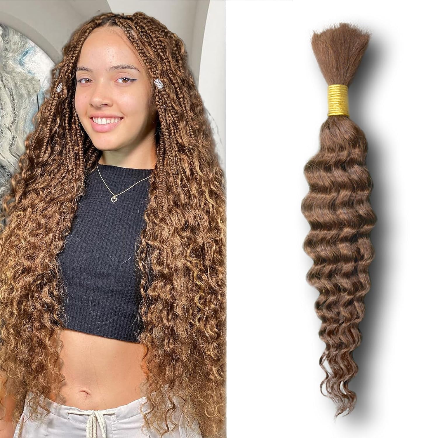 16 Inch 50g 1 Bundles Deep Wave Bulk Human Hair for Braiding Curly ...