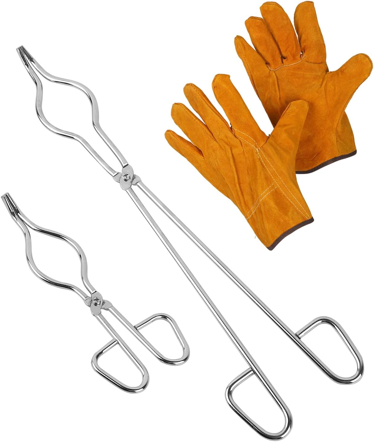 16 Inch & 8 Inch Crucible Tongs with General Gloves Set, Stainless ...