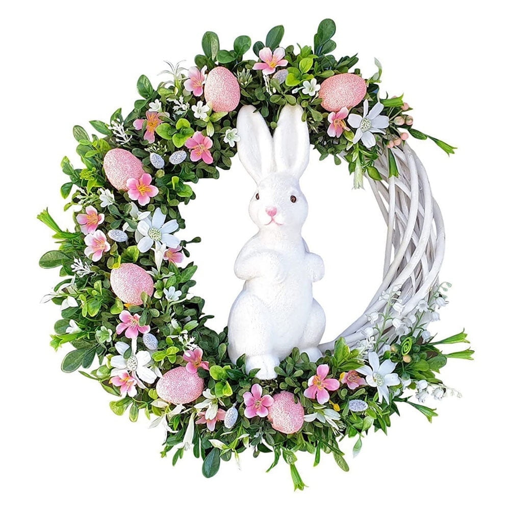 16 Inch Acrylic Easter Bunny Wreath For Front Door With Artificial ...