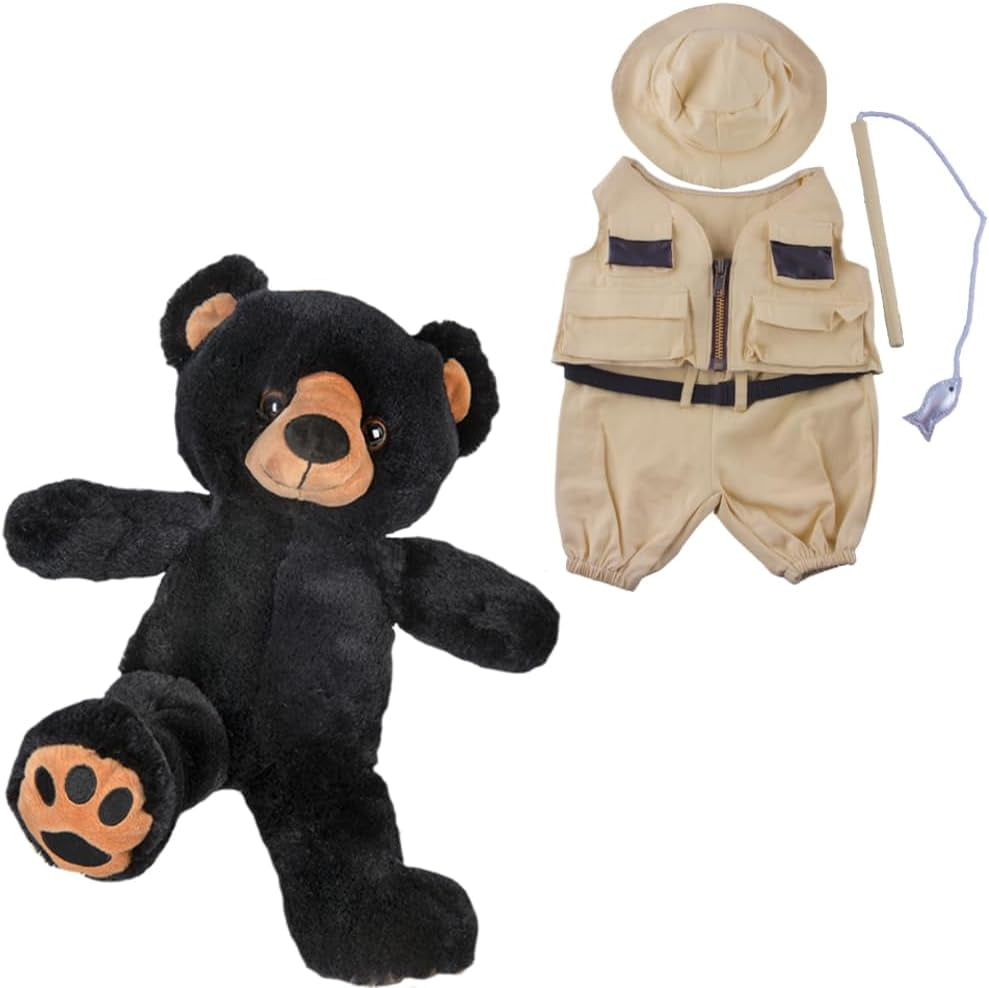 16 Inch Benjamin The Black Bear Stuffed Animal with Removable Fisherman ...