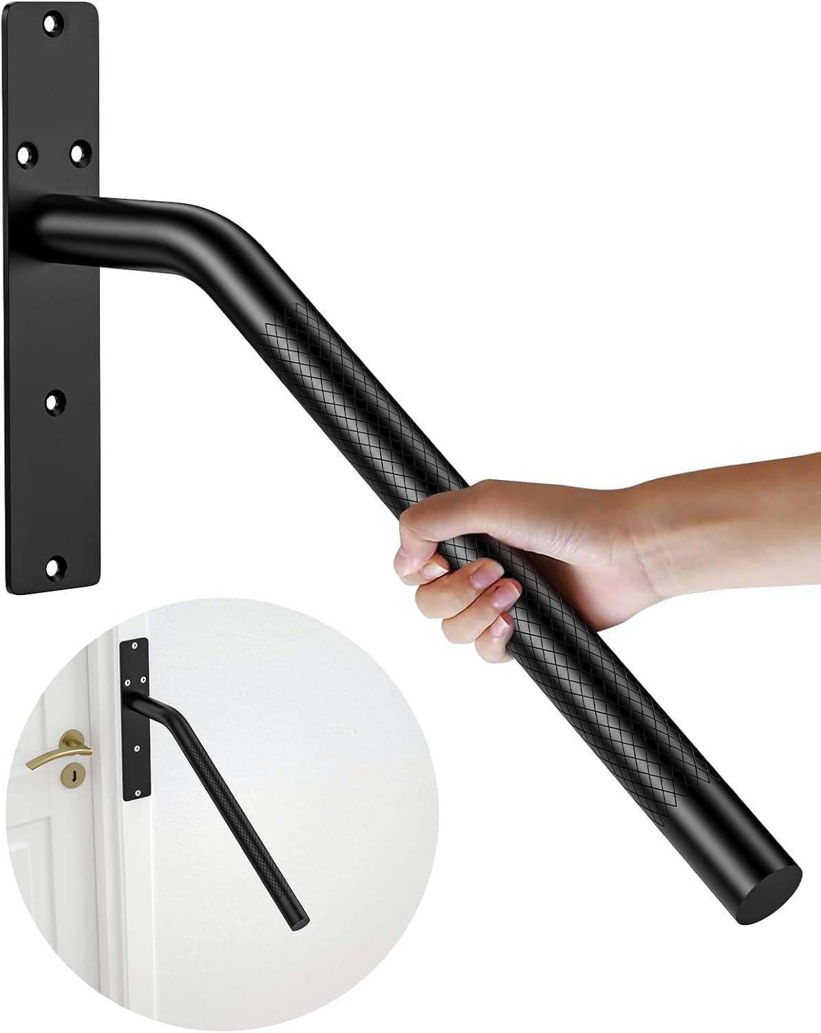 16 Inch Black 1-3 Step Handrail w/Anti- Slip Knurled Grip, Stainless ...