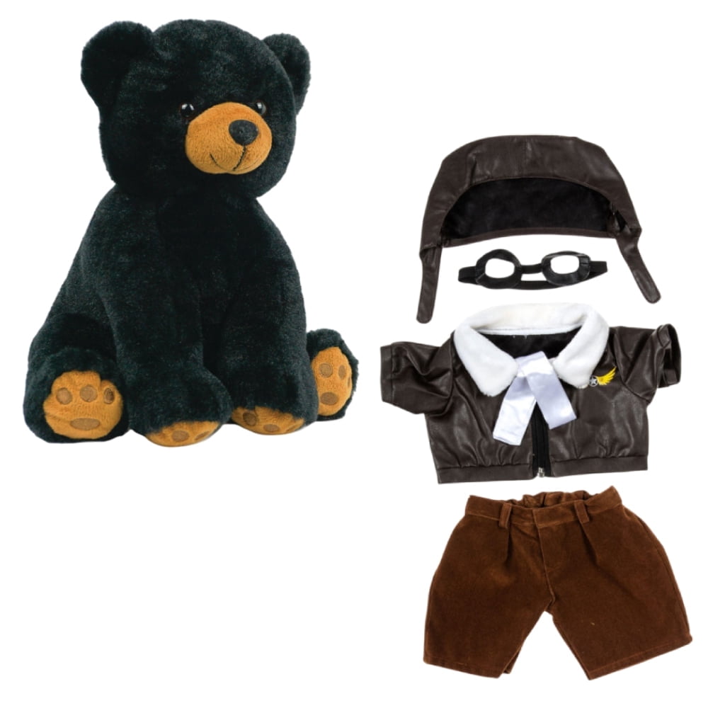 16-Inch Black Bear in Pilot Outfit - Realistic Plush Bear with Jacket ...