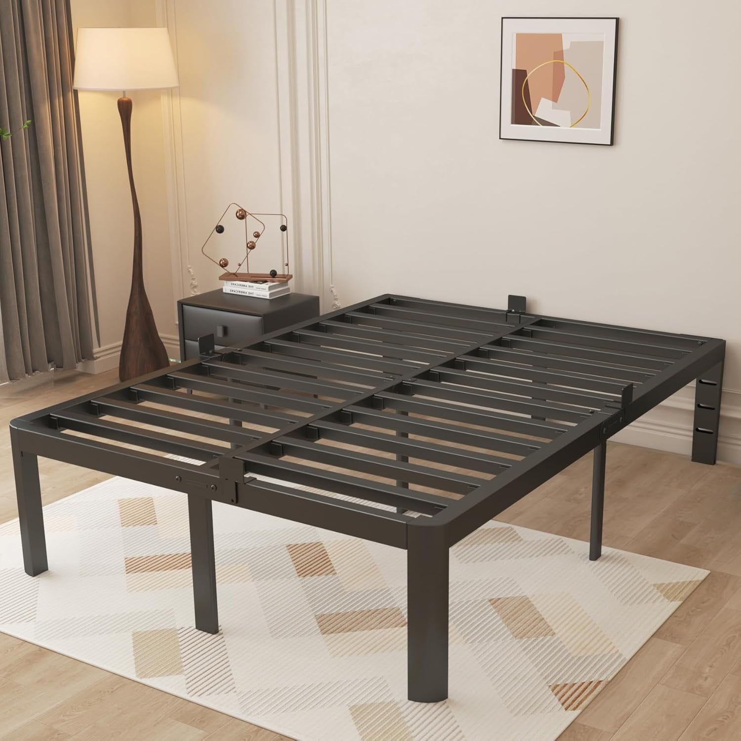 16 Inch Black Bed Frame Size, Platform Bed Frame with Anti-Slip Baffles ...