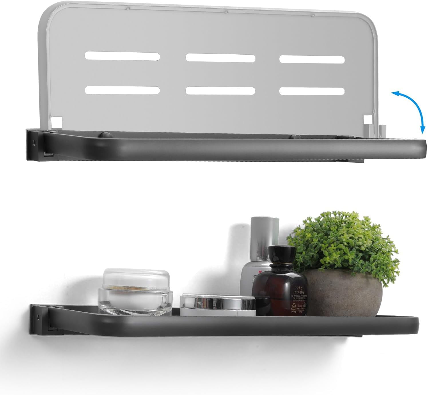 16 Inch Black RV Foldable Shelf, Metal Floating 2 Tier Hidden Shower ...