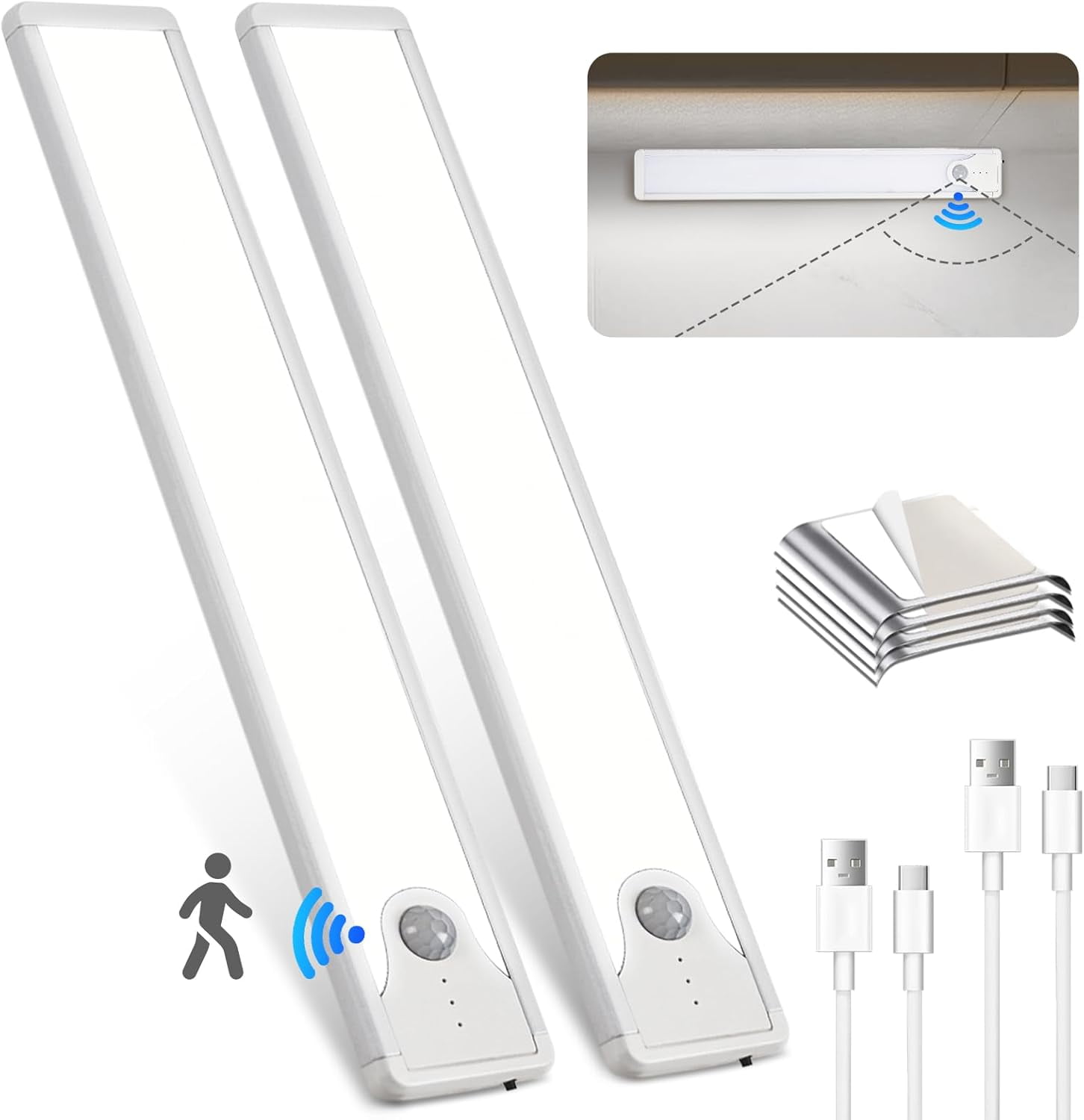 16 Inch Under Cabinet Lights, LED Rechargeable Magnetic Motion Sensor Light Indoor, Brightness ...