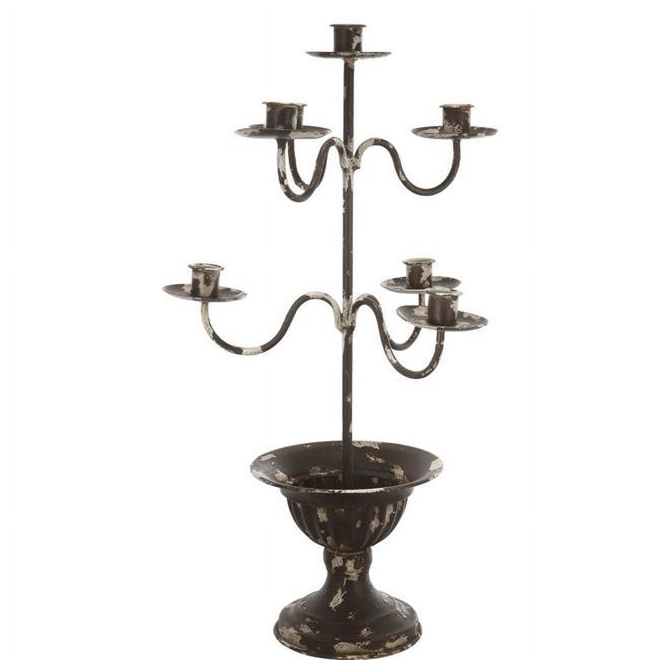 16 Inch Candle Holder with 7 Slots, Candelabra Style Distressed Brown ...