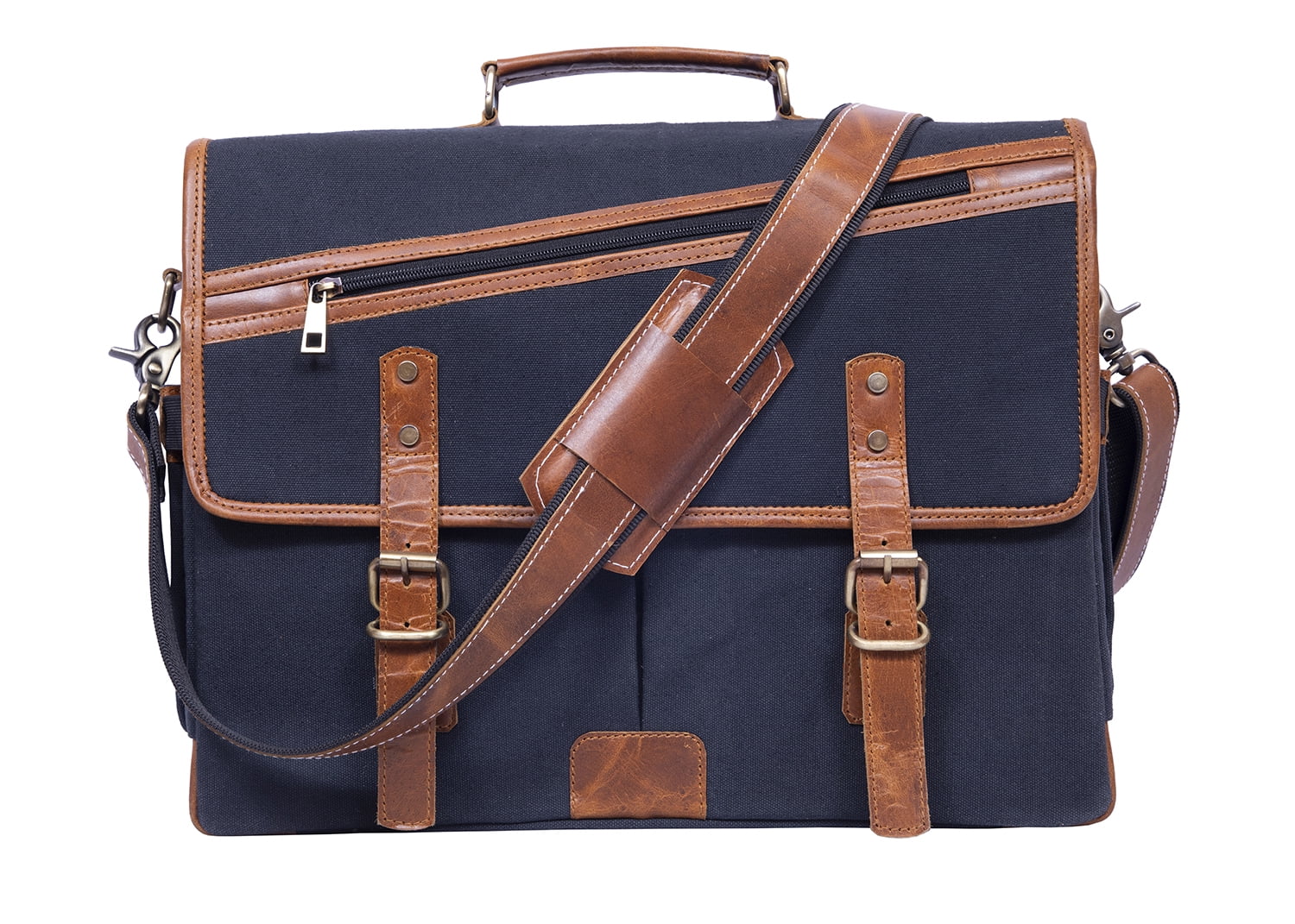 16 Inch Canvas Briefcase Vintage Leather Computer Laptop Book Large ...