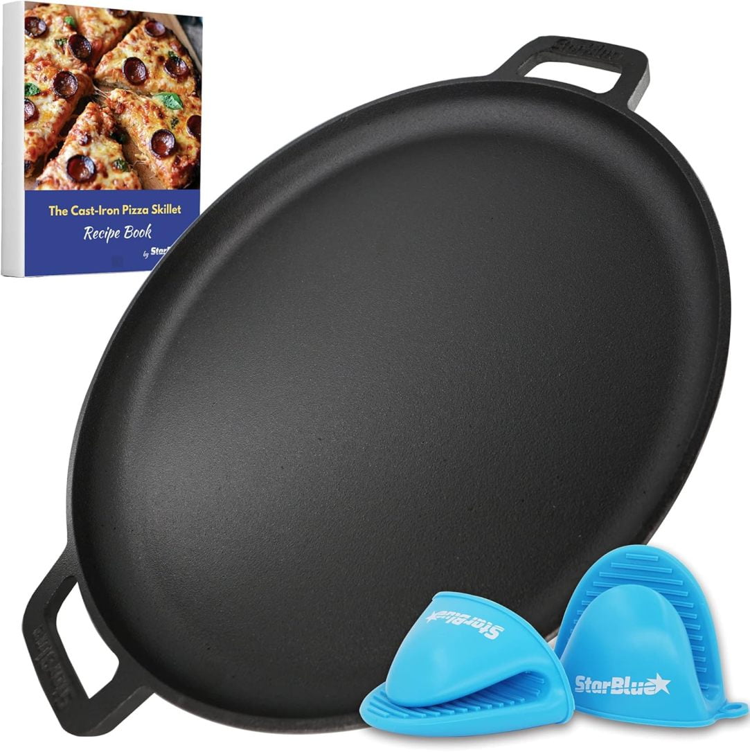 16 Inch Cast Iron Pizza Pan Round Griddle by RJTZ with FREE Silicone ...