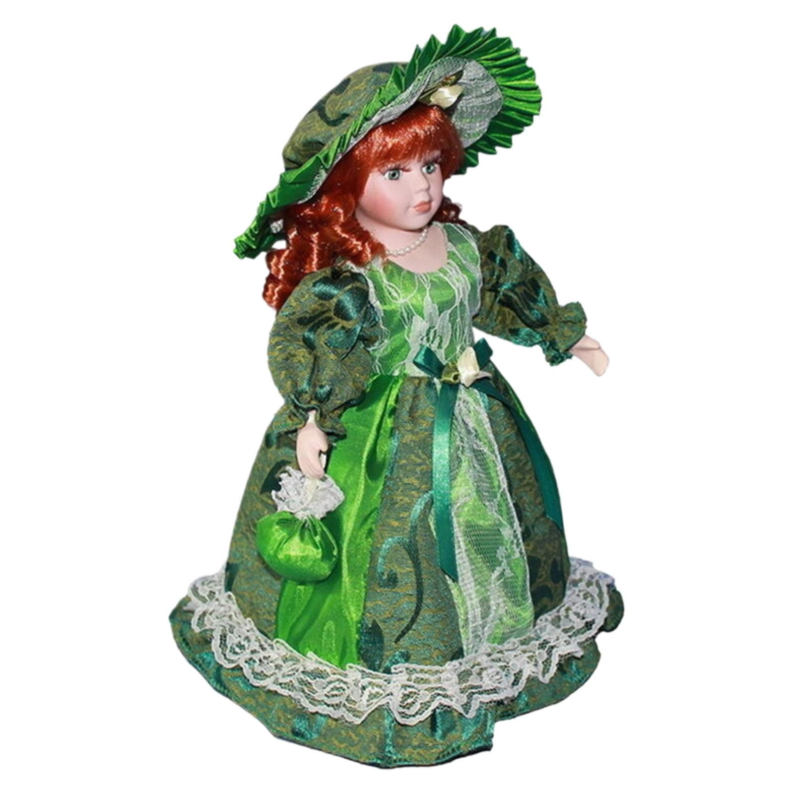 16 Inch Ceramic Doll with Fashion Display Stand Green As Described (C ...