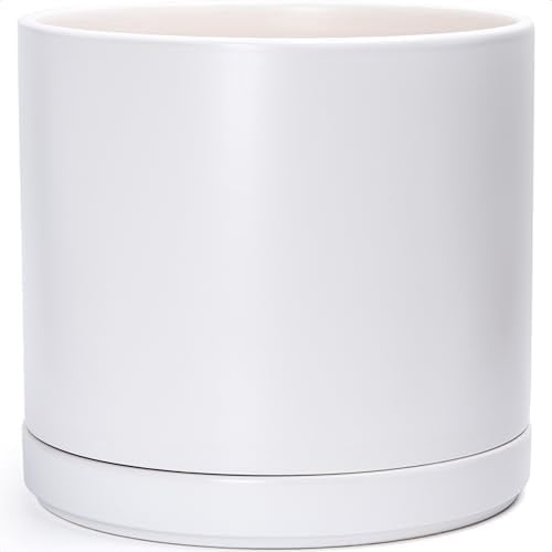 16 Inch Ceramic Planter Pot with Drainage Hole and Saucer, Indoor ...
