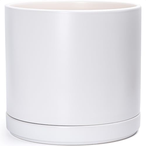 16 Inch Ceramic Planter Pot with Drainage Hole and Saucer, Indoor ...
