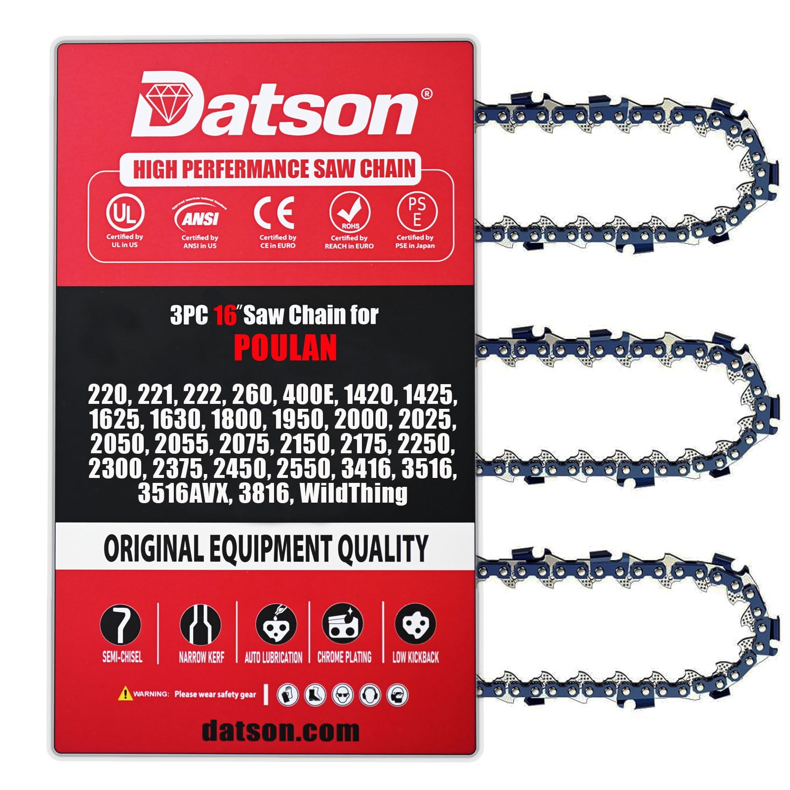 16 Inch Chainsaw Chain 3/8" LP Pitch .050" Gauge 56 Drive Links Fits ...