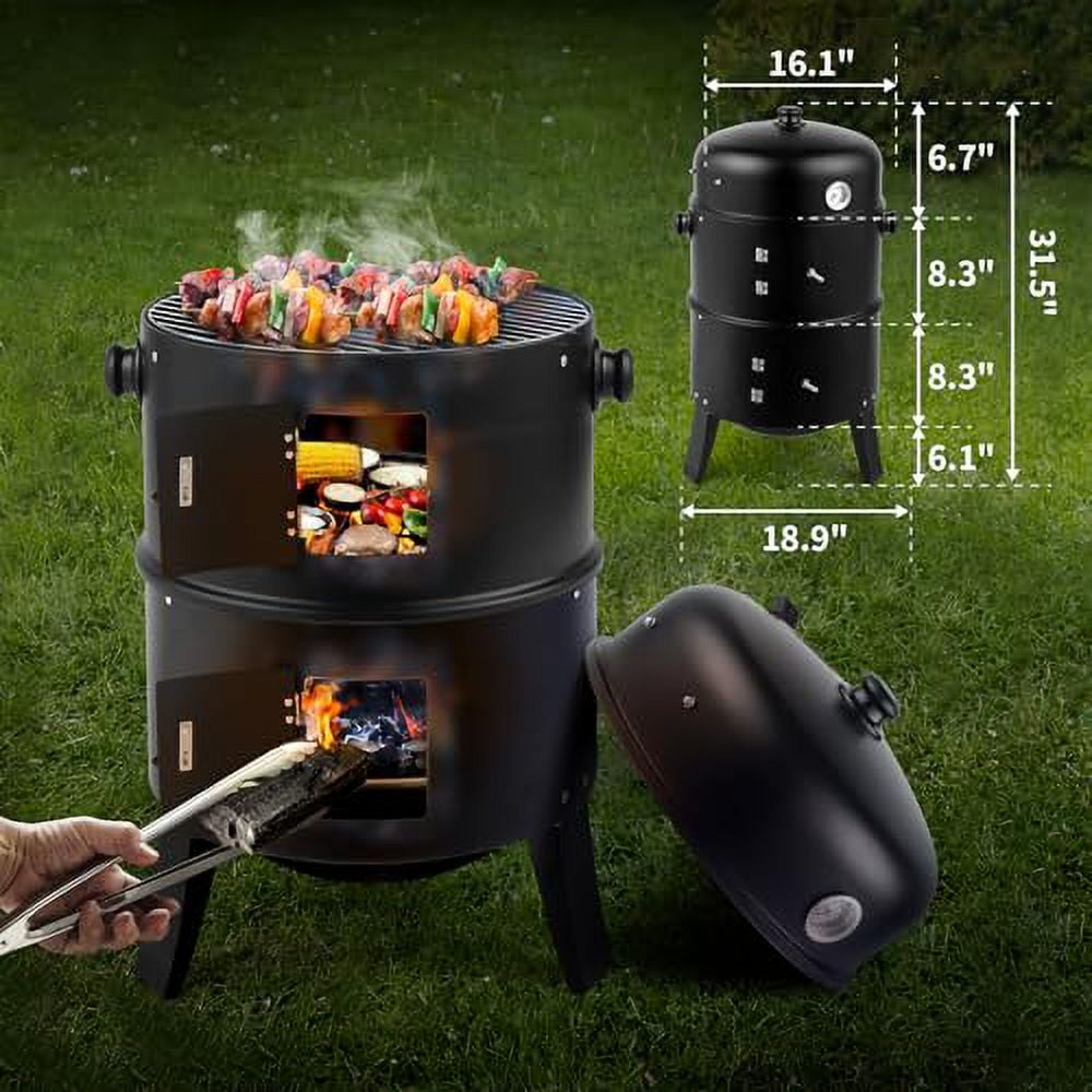 16 Inch Charcoal BBQ Smoker Grill,3-in-1 Portable Vertical Grill Cooker ...