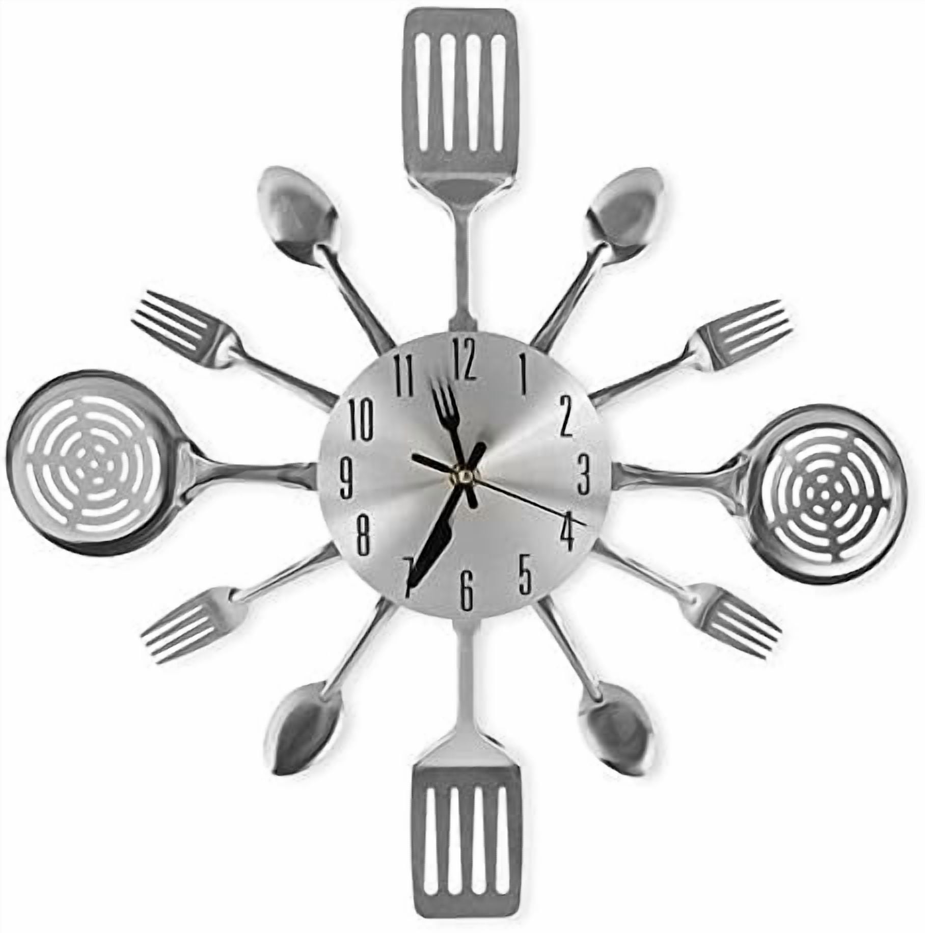 16 Inch Cutlery Kitchen Wall Clocks with Fork and Spoon Dial, Silent ...