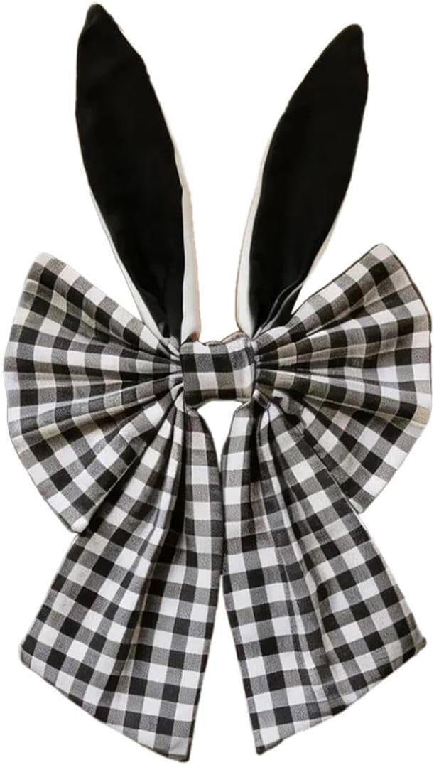 16 Inch Easter Bunny Ears Wreath Bow Rustic Buffalo Plaid Easter Bows ...
