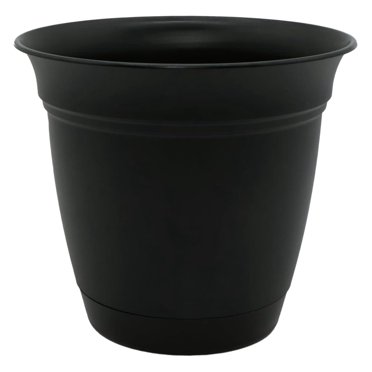 Bloem Mathers Round Planter with Saucer Tray: 8" - Black - Modern ...