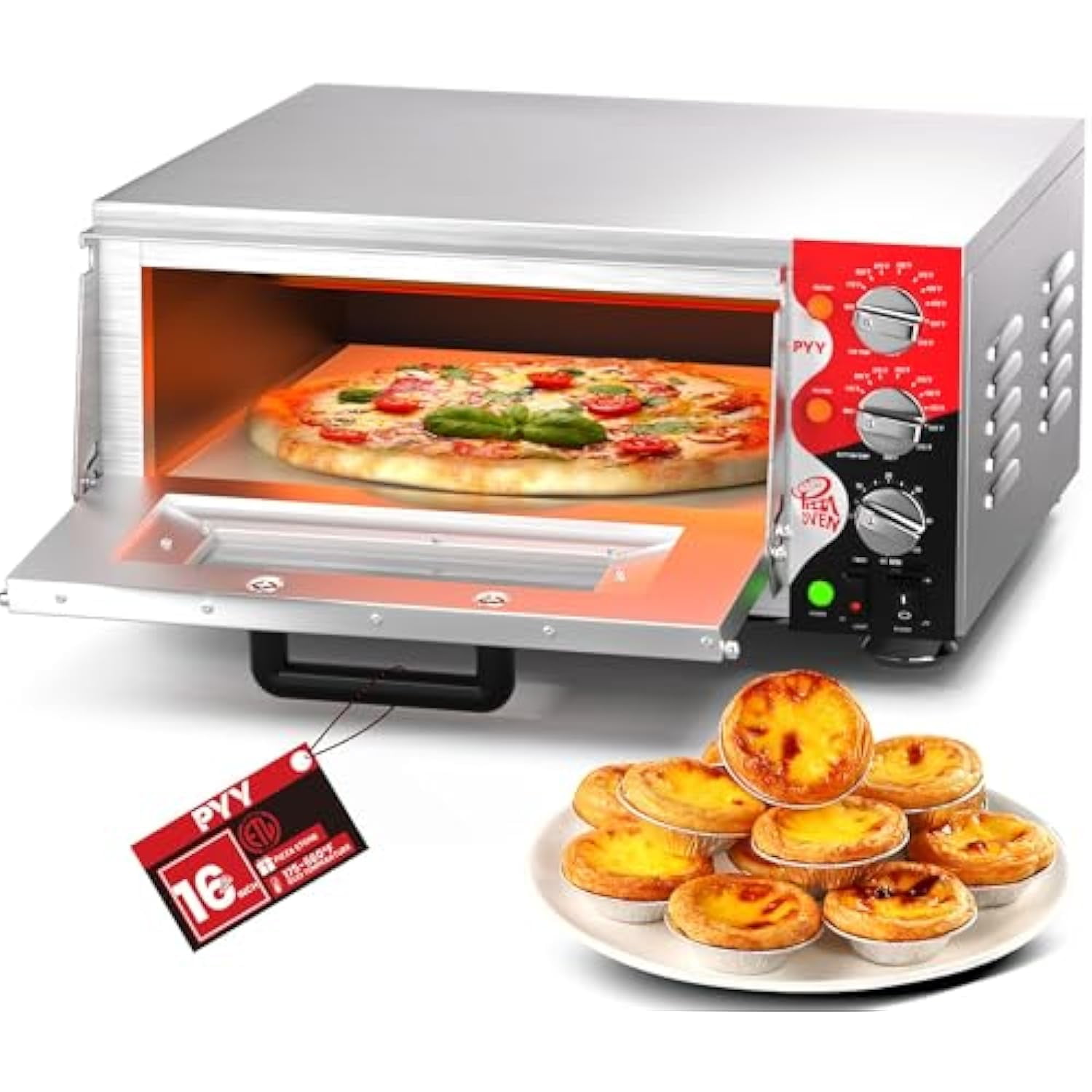 16 Inch Electric Pizza Oven with Pizza Stone and 60-Min Ring Timer ...