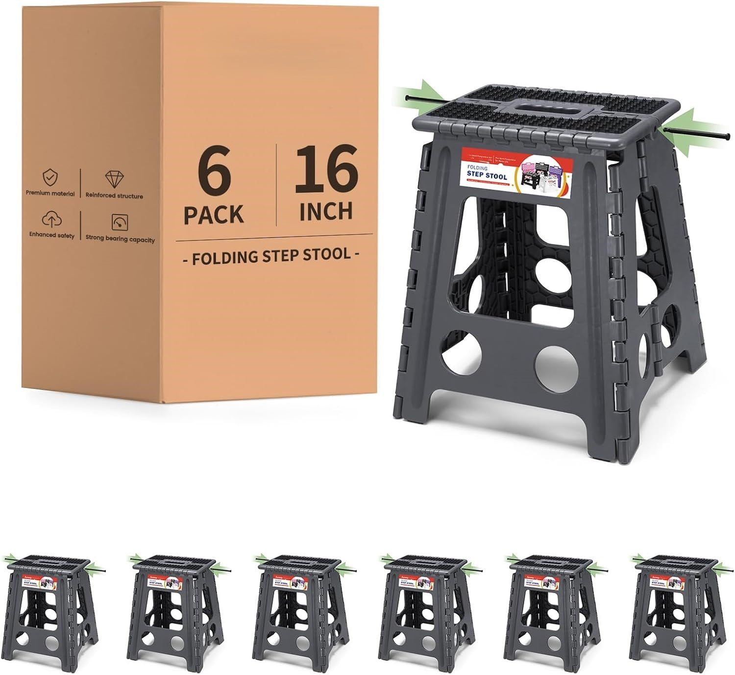 16 Inch Folding Step Stool for Adults and Kids, Non-Slip Plastic ...