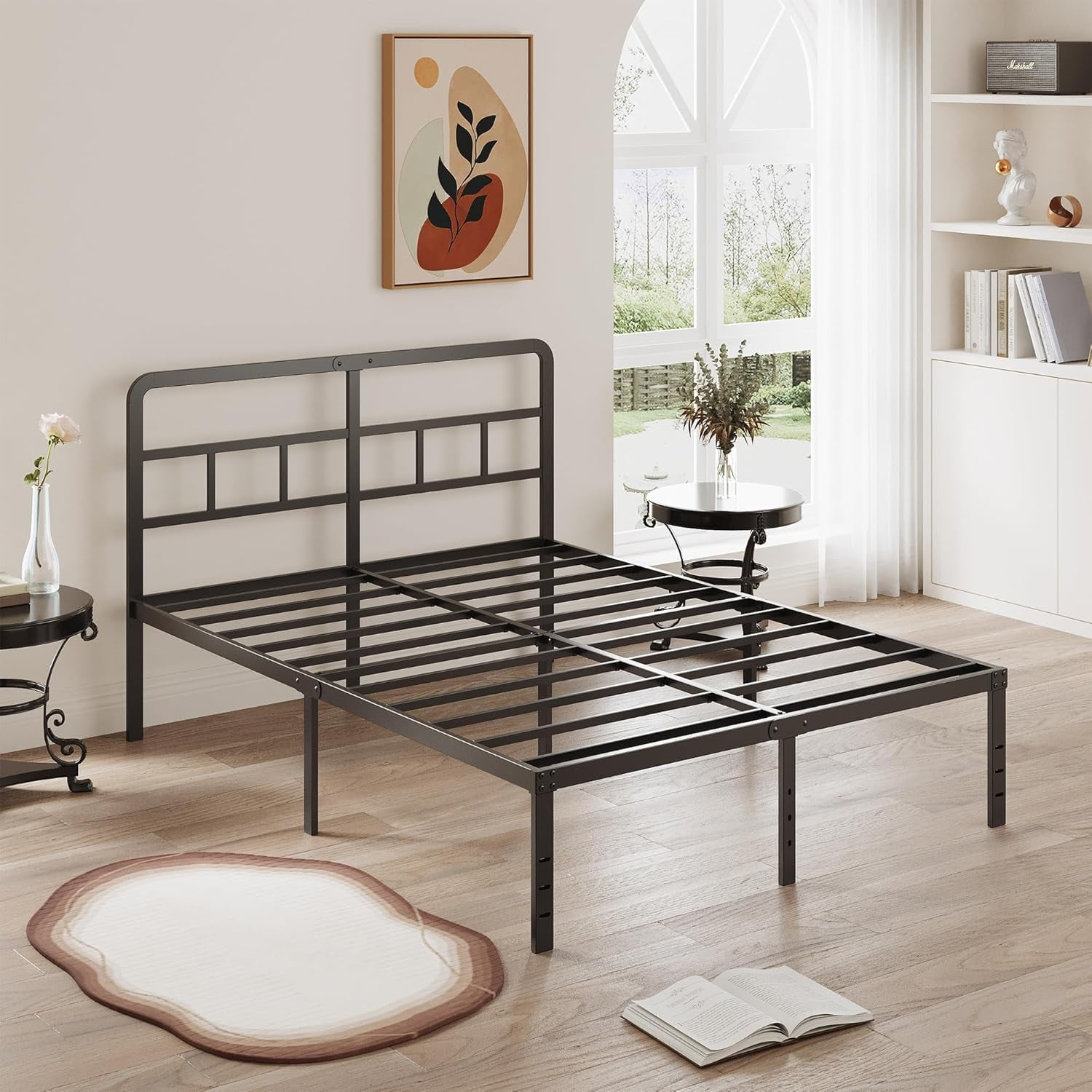 16 Inch Full Size Bed Frame with Headboard No Box Spring Needed, Heavy ...