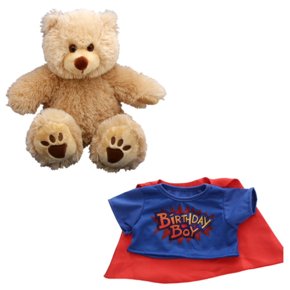 16-Inch Furry Brown Bear in Birthday Hero T-Shirt - Superhero Outfit ...