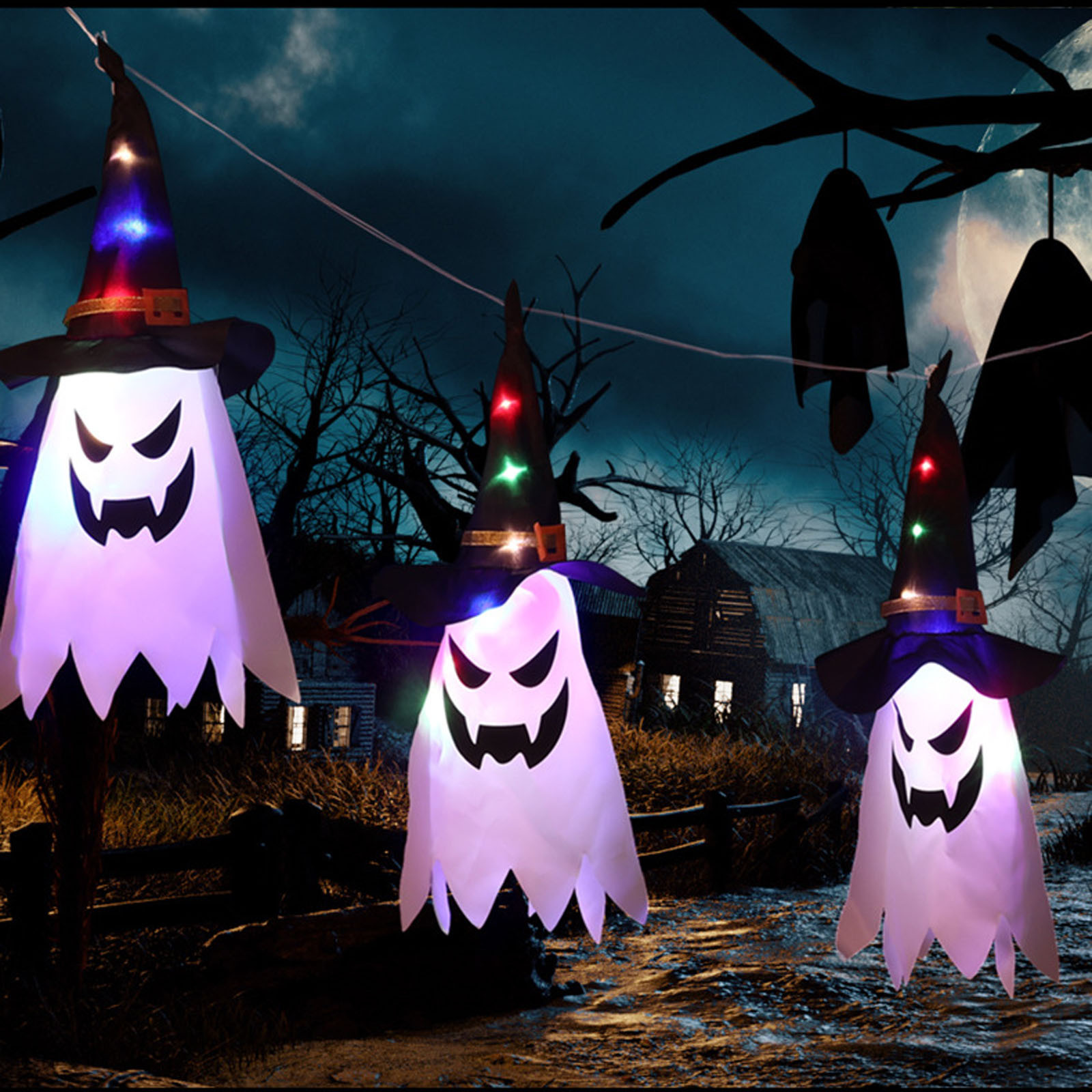 16 Inch Ghost Decor Halloween with Witch Hats, Halloween Decorations ...