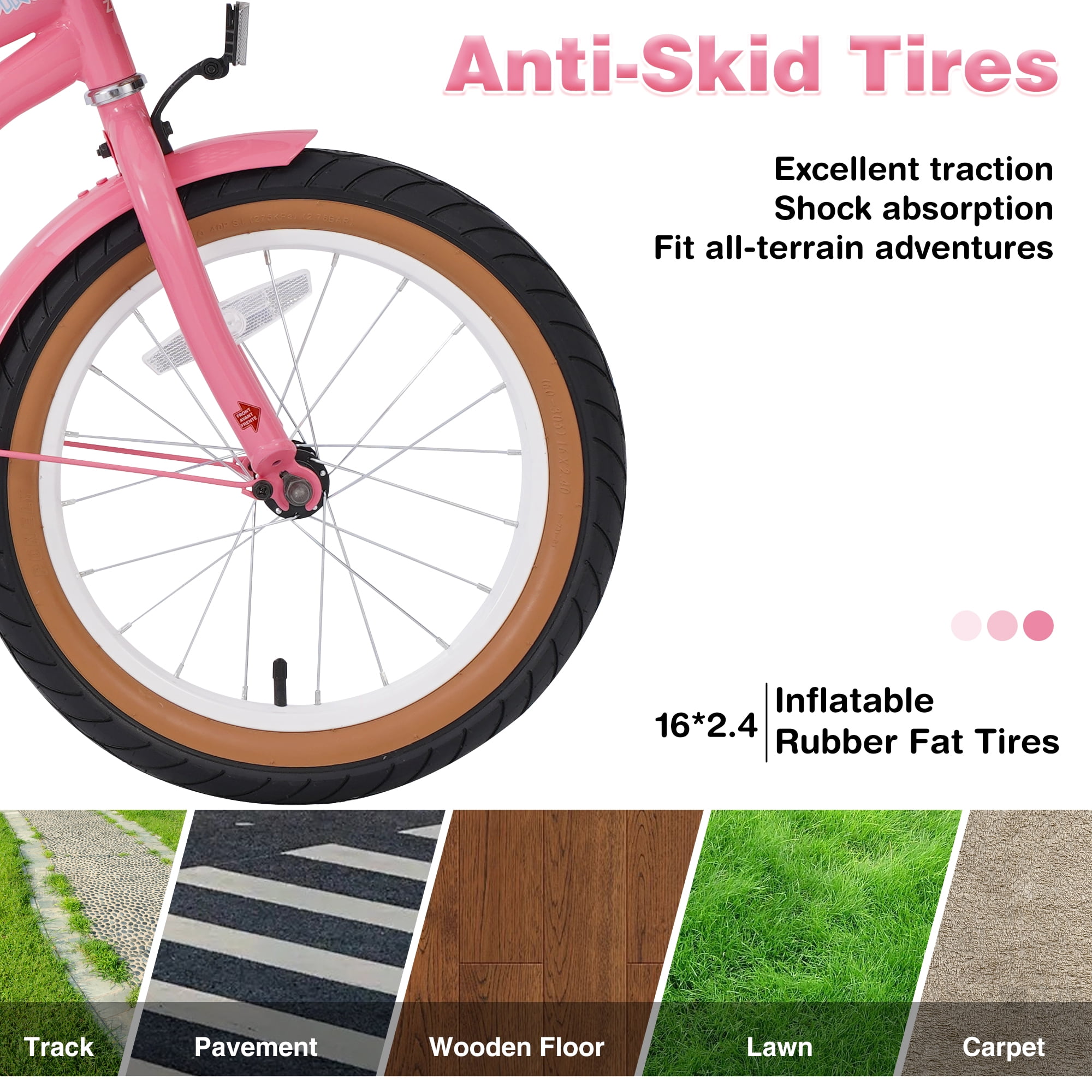 16 Inch Girls Bike Front Wheels Replacement with Solid Air Rubber Tire ...