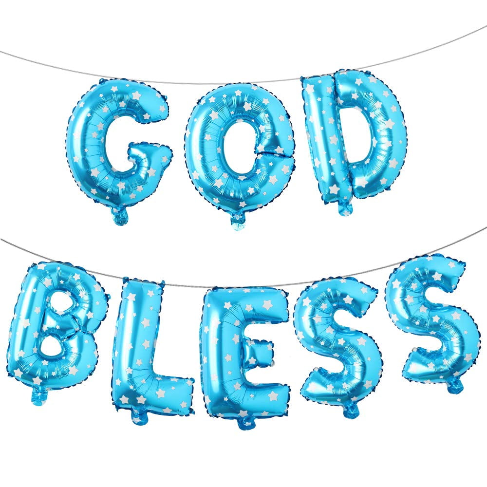 16 Inch God Bless Foil Letter Balloons Banner - Baptism & Christening ...