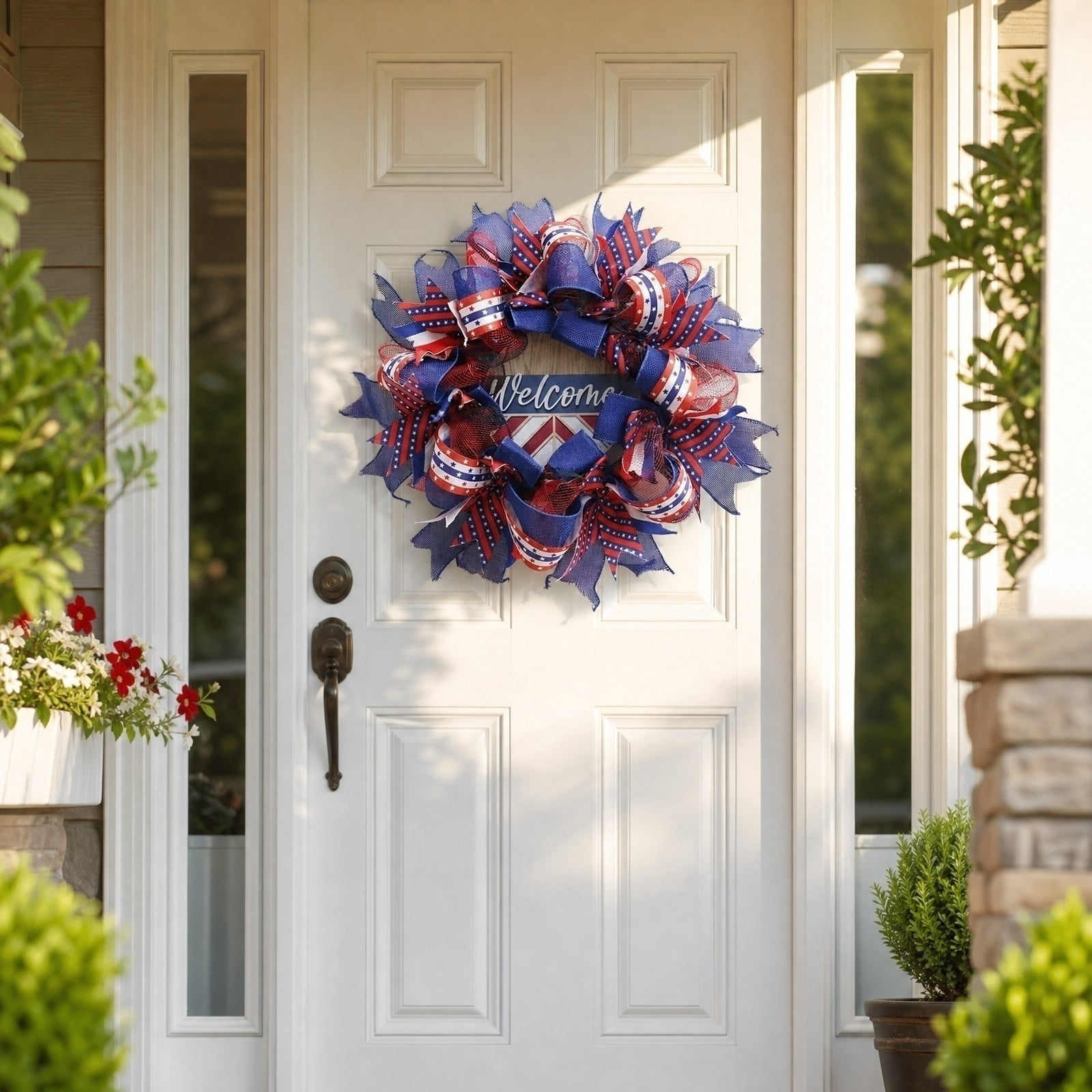 16 Inch Happy 4th Of July Wreath Patriotic Flag Red White Blue Star ...