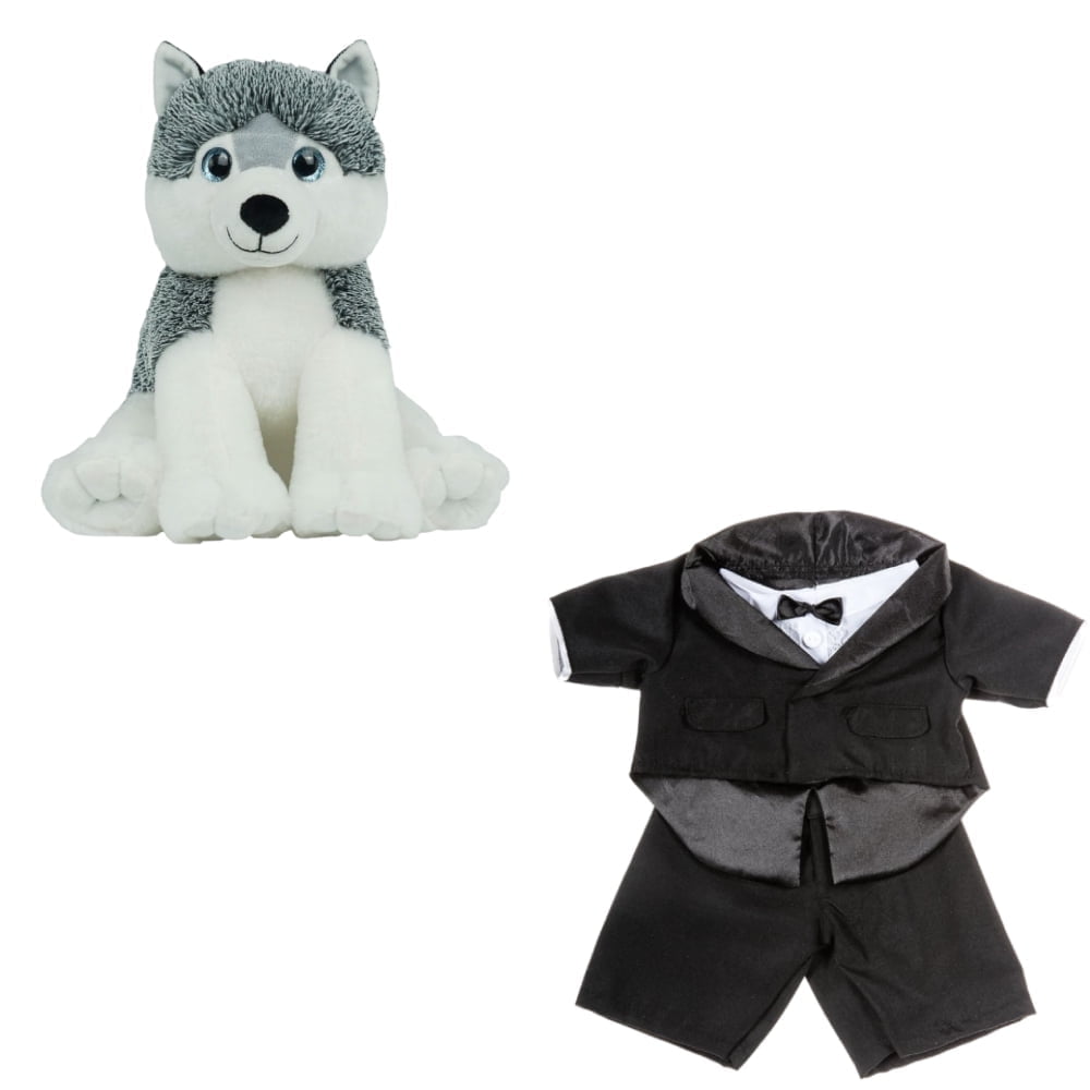 Plush Gear Husky Dog 16" Plush Stuffed Animal Toy with Tuxedo Outfit ...