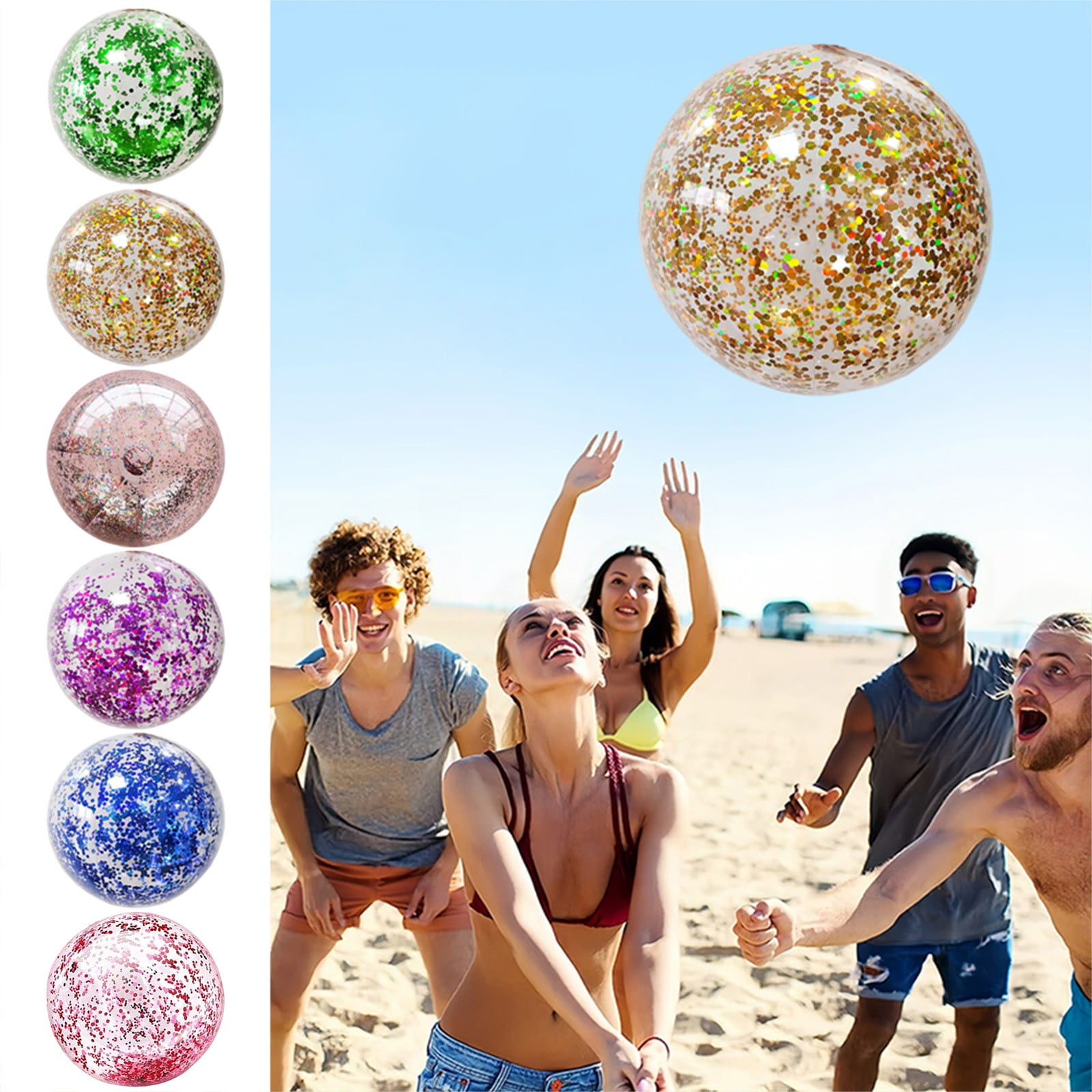 16 Inch Inflatable Glitter Beach Balls, 1PCS Swimming Pool Balls ...
