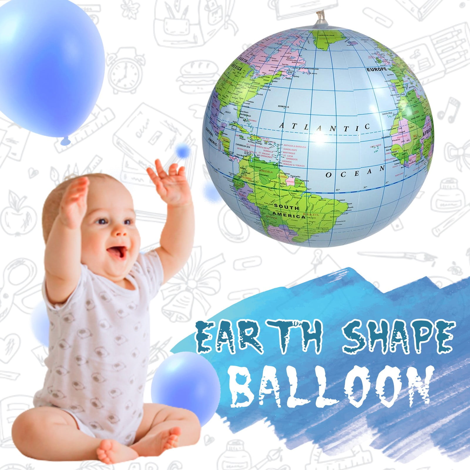 16 Inch Inflatable Globe,Blow up World Globe Beach Ball,Inflatable ...