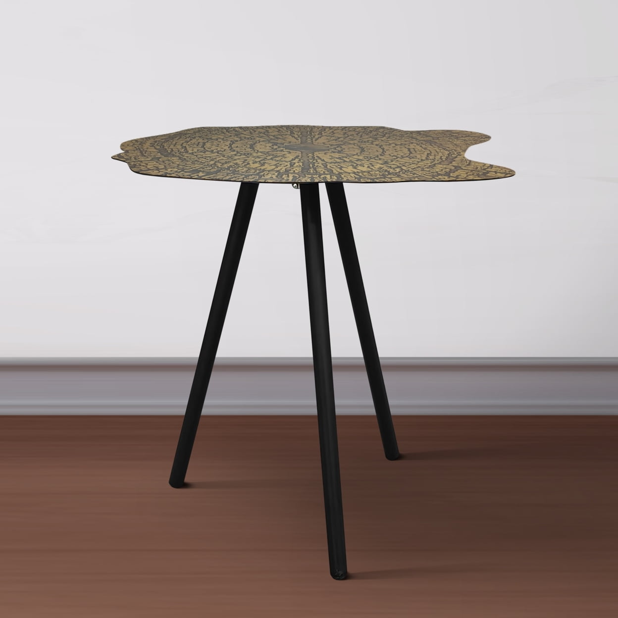 16 Inch Iron Accent End Table, Abstract Tabletop, Artisanal Engravings ...