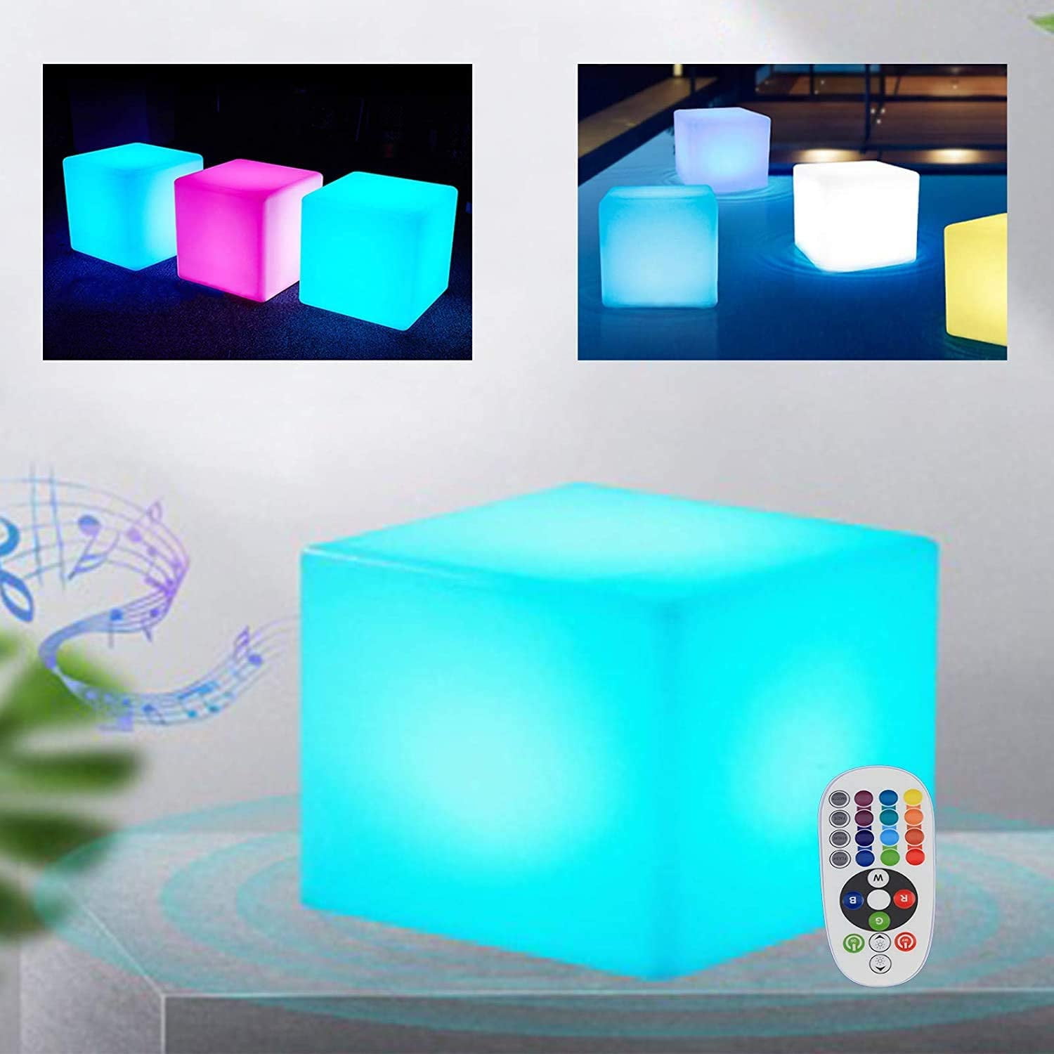 16 Inch LED Light Cube Stools Chair W/ Remote Control 16 RGB Colors ...