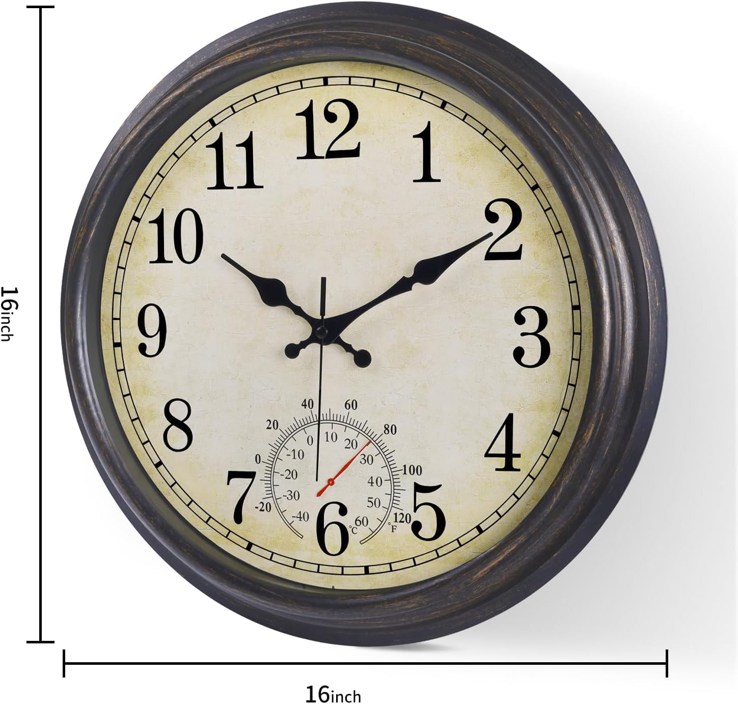 16 Inch Large Outdoor Clock, Waterproof Wall Clock With Thermometer ...