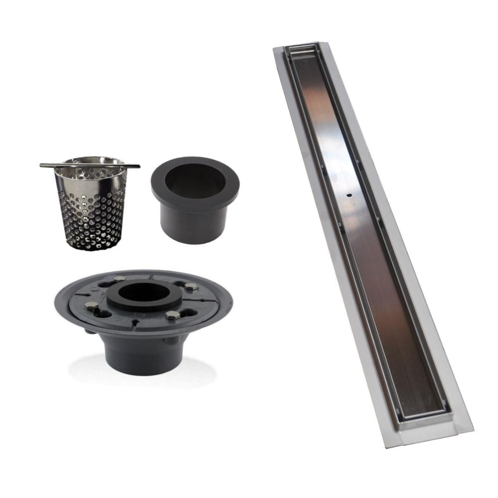 16 Inch Linear Shower Drain with 2 Inch ABS Shower Drain Base and Hair ...