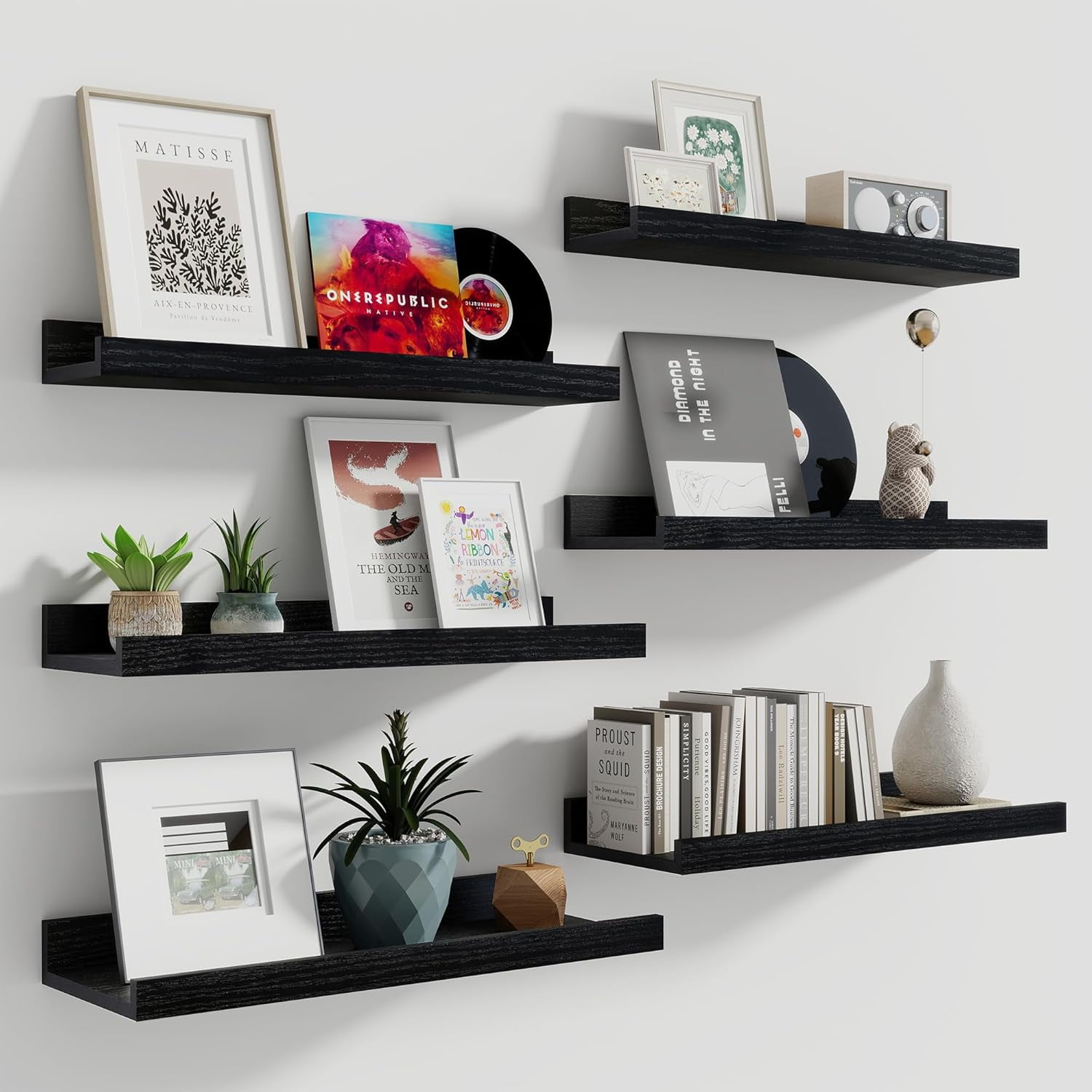 16 Inch Long Floating Shelves, Picture Ledge Shelf Set of 6 with Lip ...
