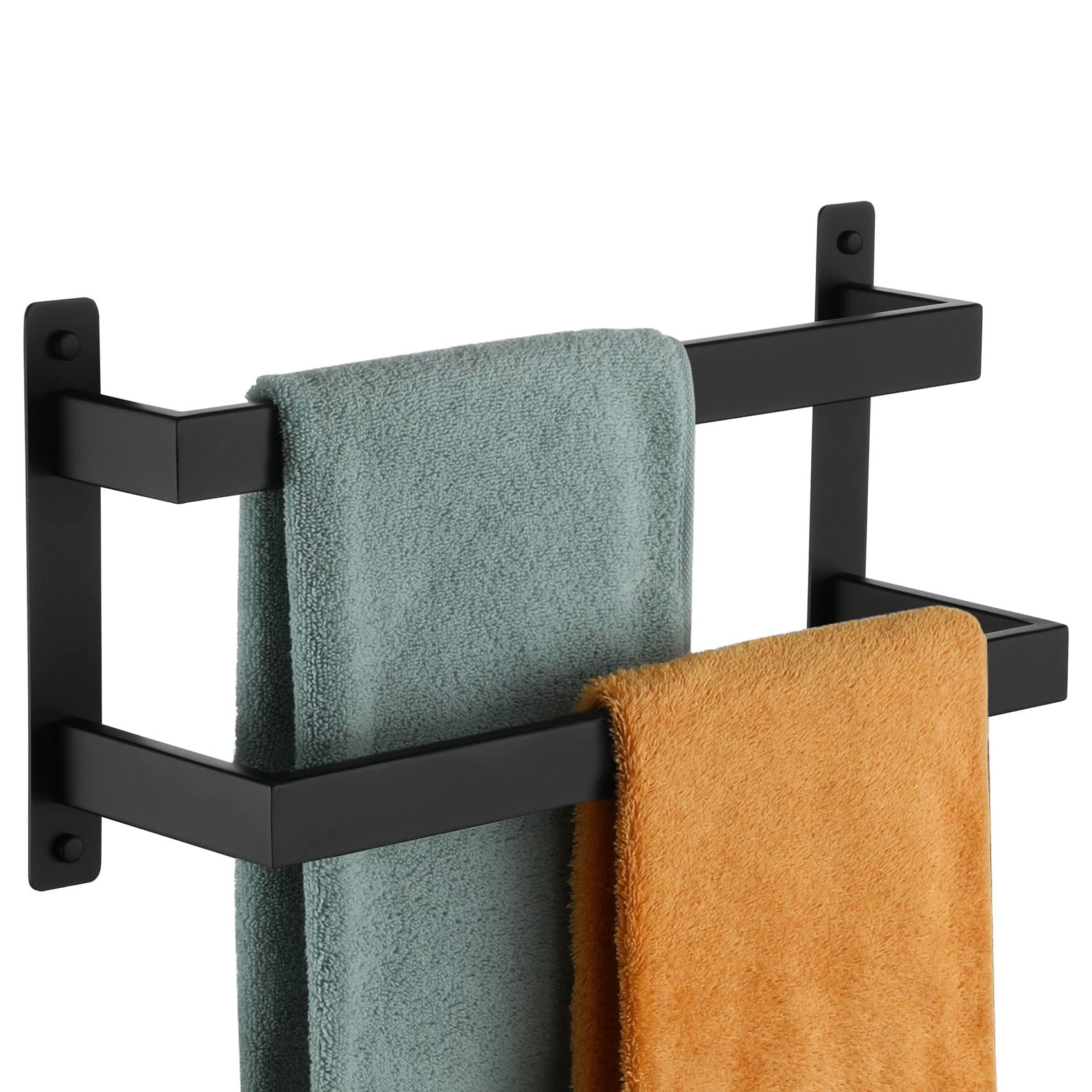 16-Inch Matte Black 2-Tier Wall Mounted Ladder Style Towel Bar Rack ...