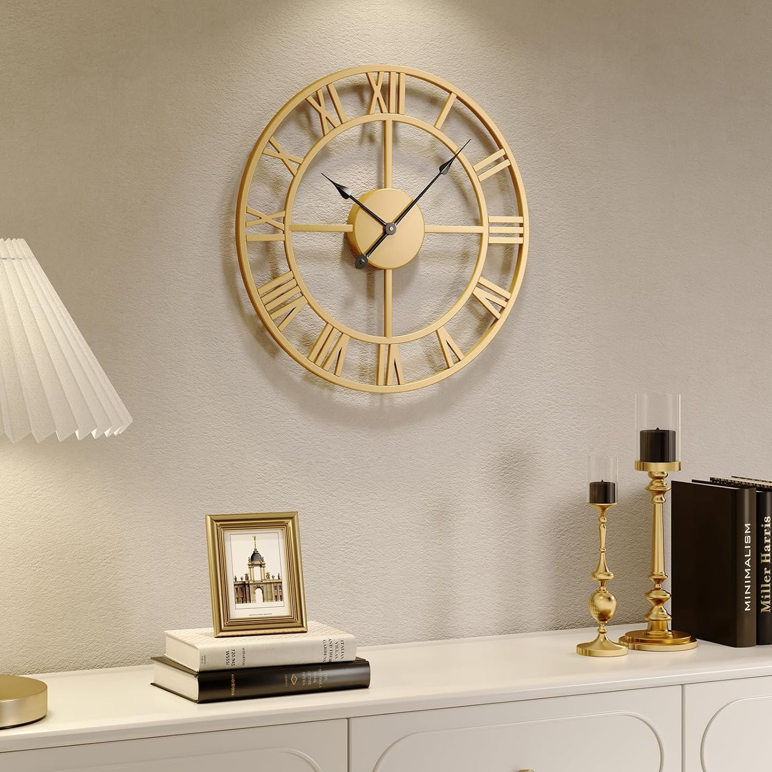 16 Inch Metal Gold Wall Clock, Completely Silent Non-Ticking Battery ...