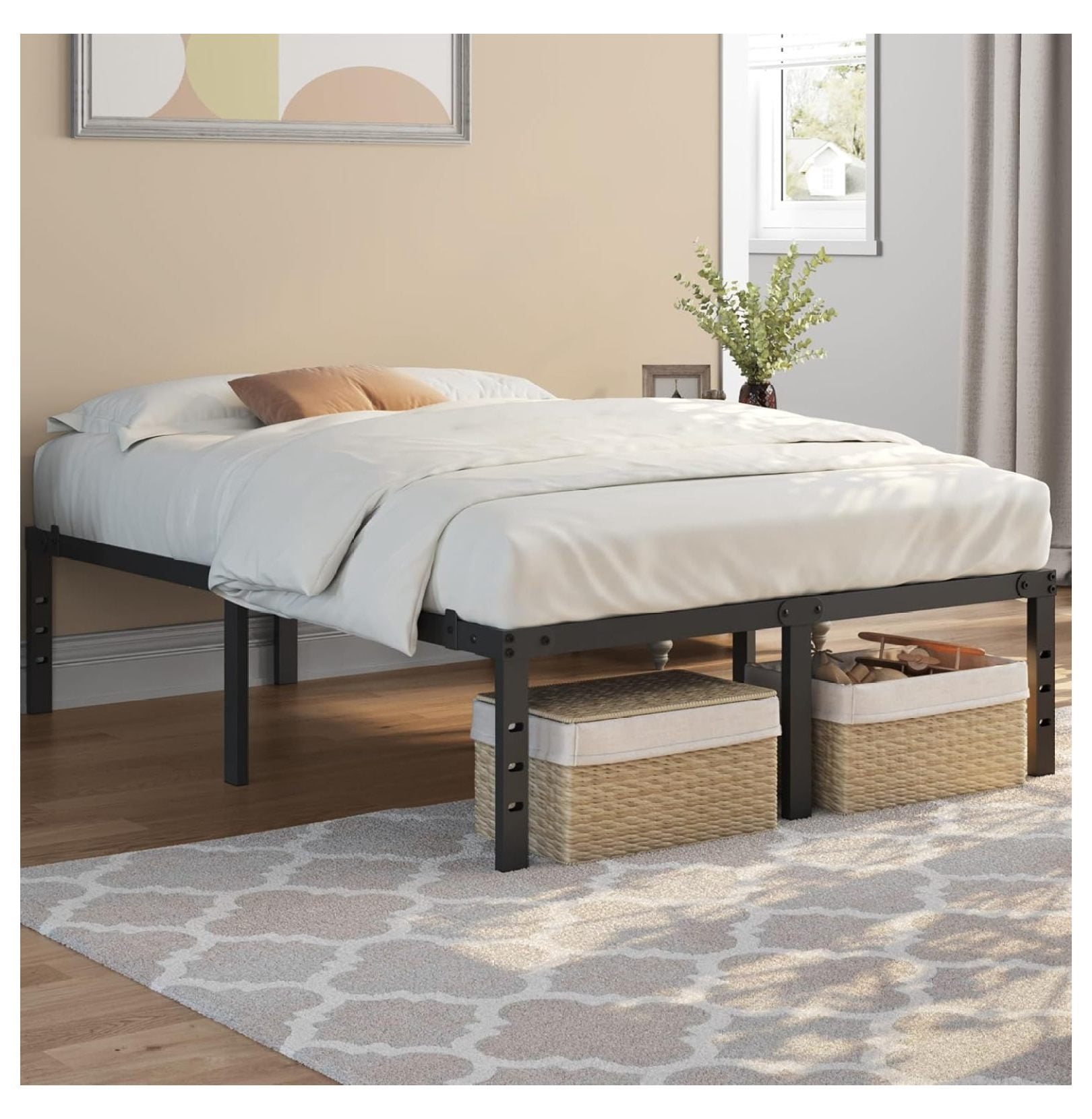16 Inch Metal Platform Full Size Bed Frame with Sturdy Slat Support ...