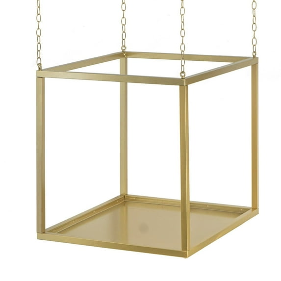 16 Inch Modern Iron Plant Stand, 4 Chains, Open Cube Design, Gold ...