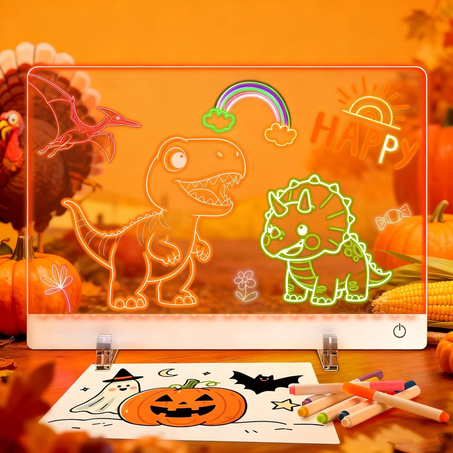 16-Inch Neon LED Writing Board, Rechargeable Acrylic Dry Erase Drawing ...