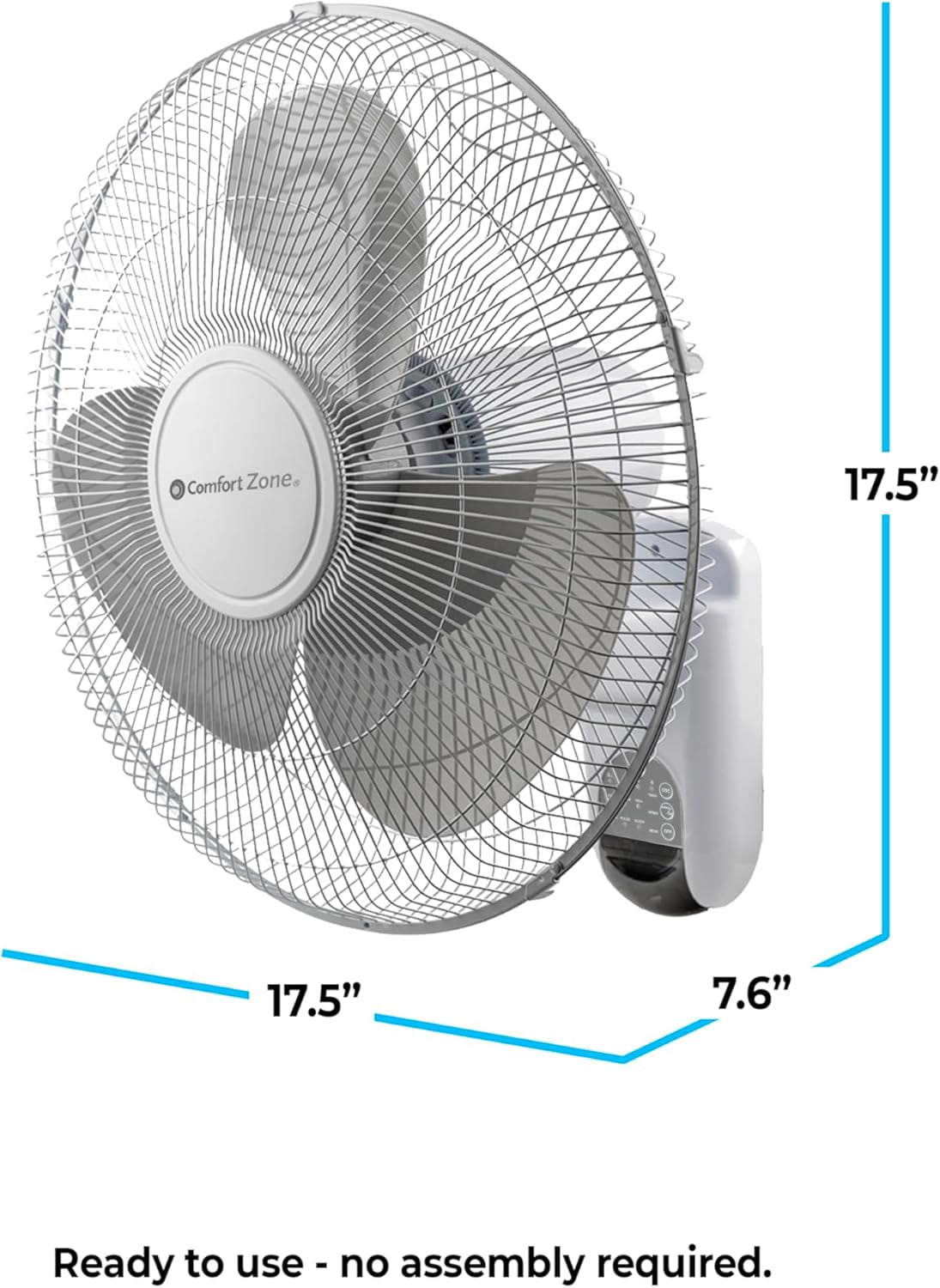 16-Inch Oscillating Wall Mount Fan – Adjustable Vertical Tilt, 3 Speeds ...