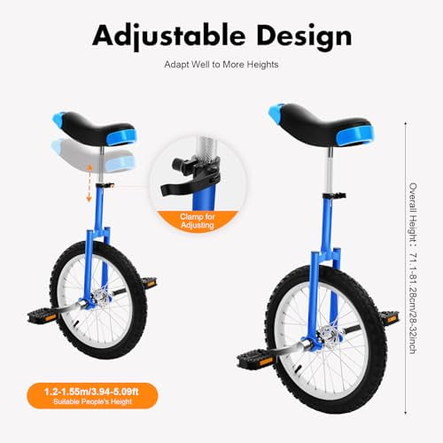16 Inch Outdoor Wheel Unicycle, Height Adjustable Unicycle for Adults ...